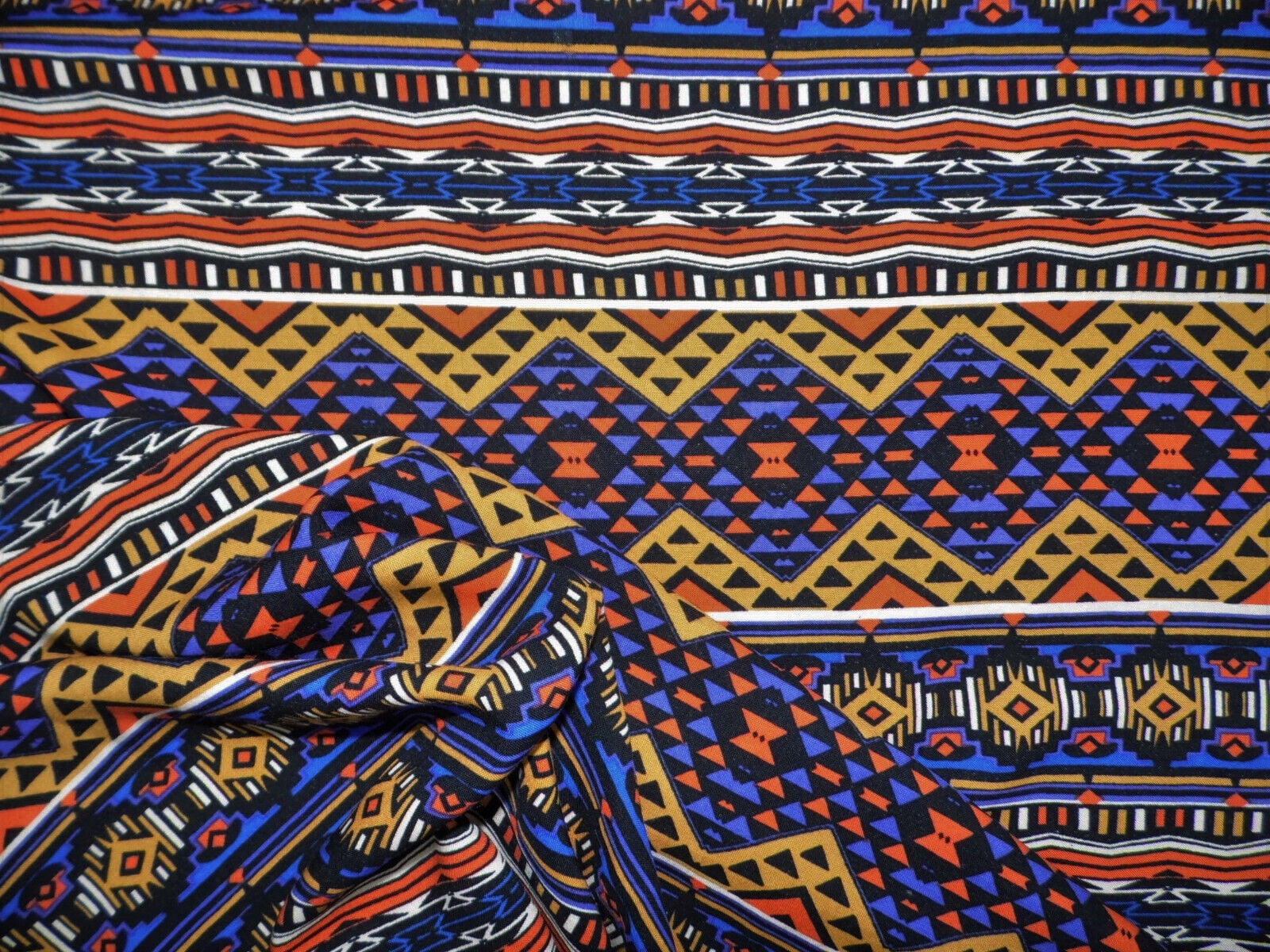 Challis Rayon Apparel Fabric Aztec Purple Blue Orange Black Ivory Mango ...