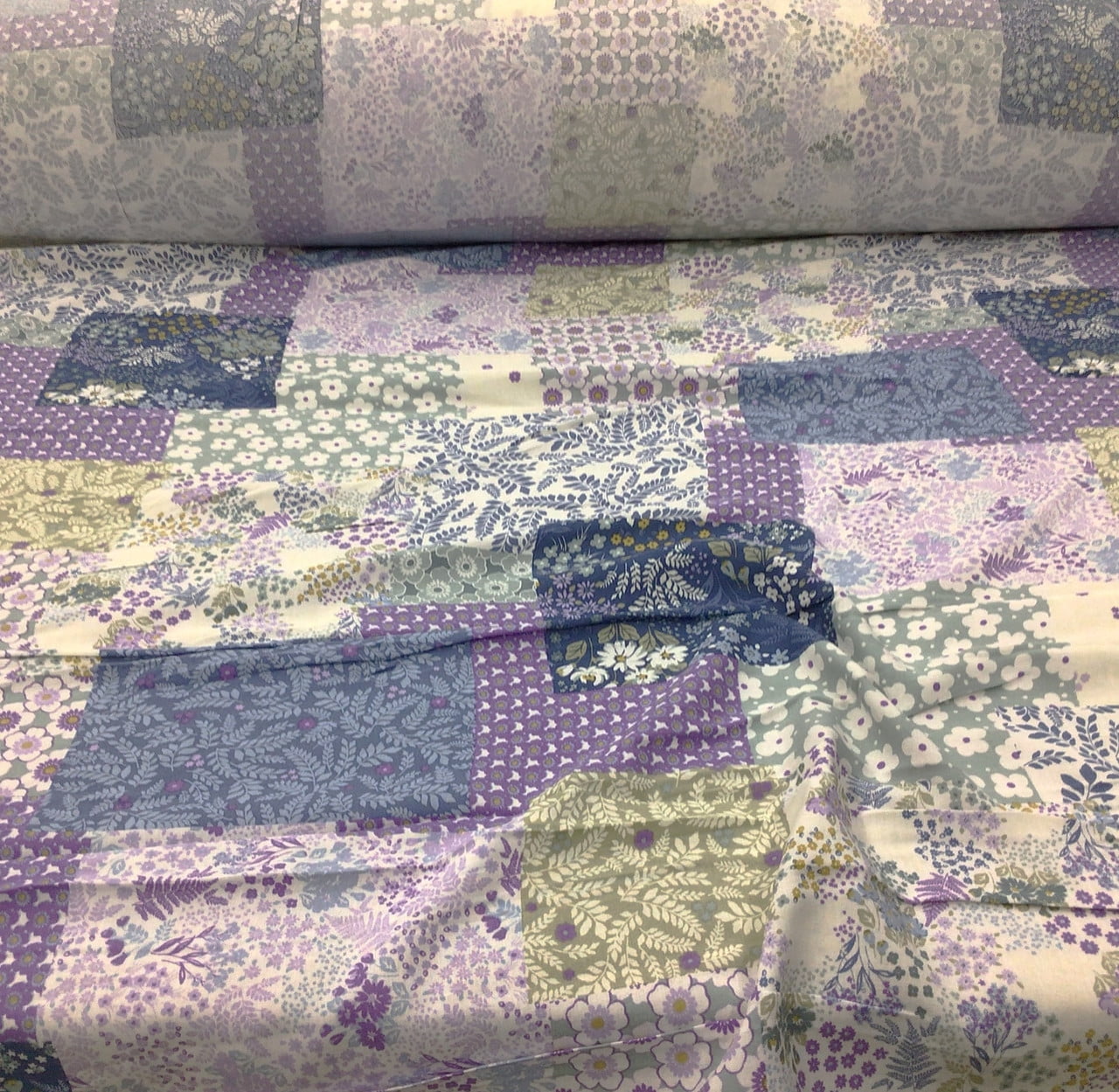 Challis Rayon Apparel Fabric Floral Patch Slate Blue Lavender Purple ...