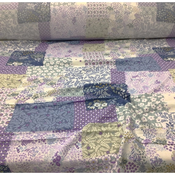 Challis Rayon Apparel Fabric Floral Patch Slate Blue Lavender Purple ...