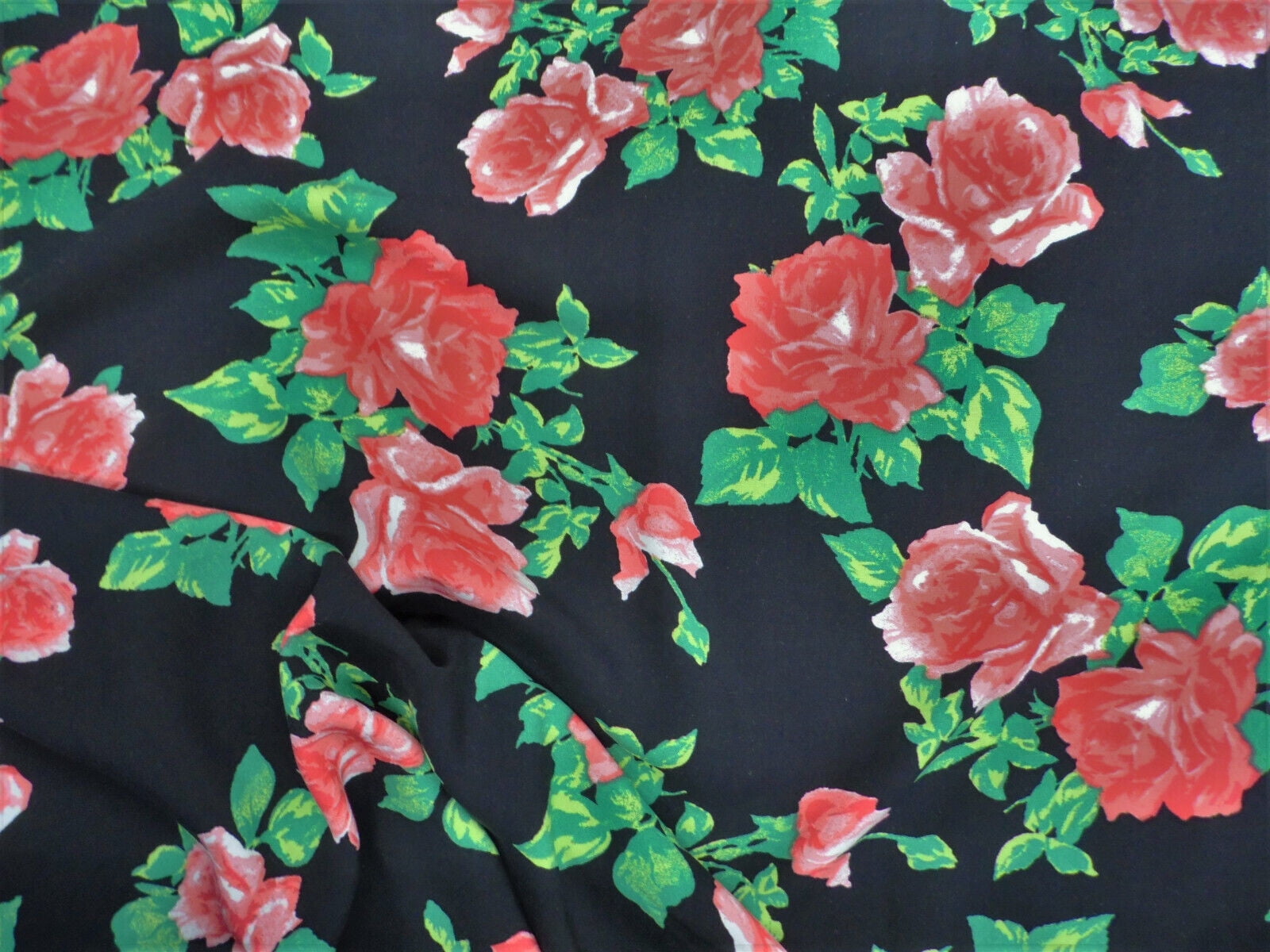 Challis Rayon Apparel Fabric Red Green Black Rose Floral F400 - Walmart.com