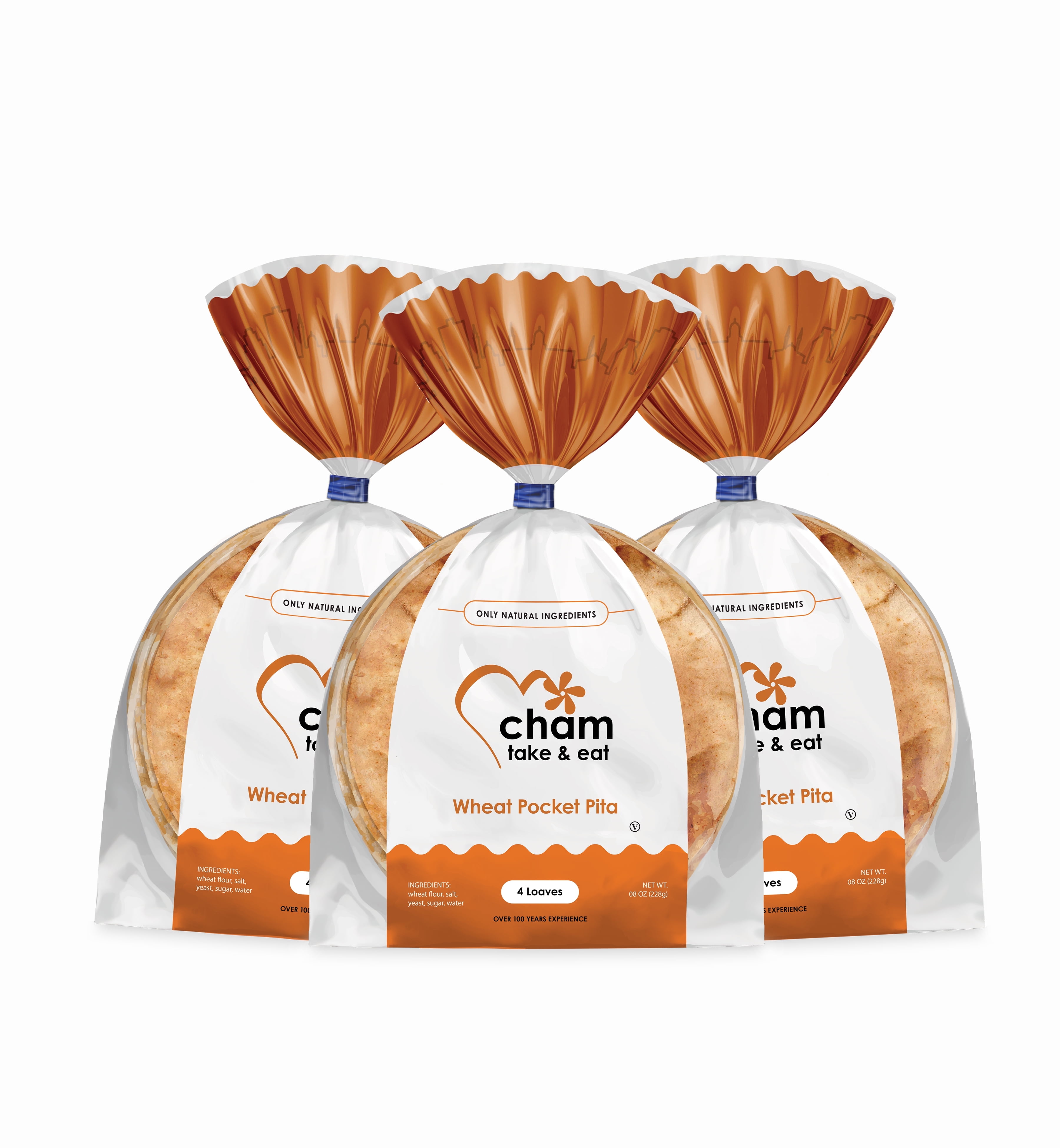 Cham Bakery Fresh 8 Inch Wheat Pocket Pita Bread, 3 Bag, 12 Loaves ...