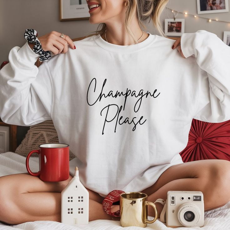 Cham.pagne please Sweatshirt , Drinking, cute Celebration Sweatshirt ...