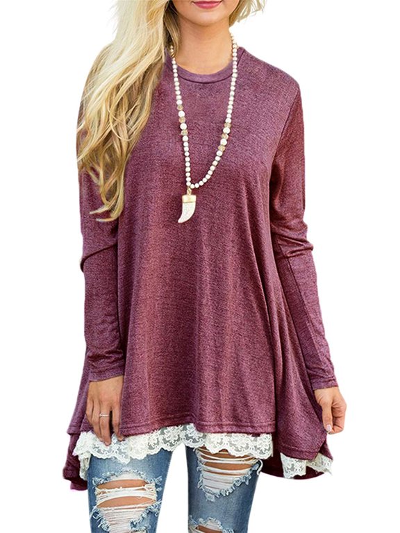 FOLUNSI Women's Plus Size Summer Tops Short Sleeve Lace Pleated Blouses ...