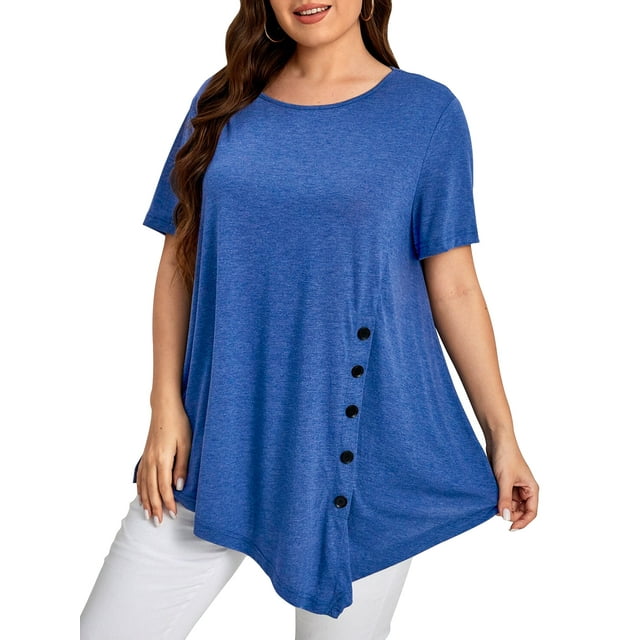 Chama Plus Size Short Sleeve Tunic Tops for Women Flowy Loose Blouse ...