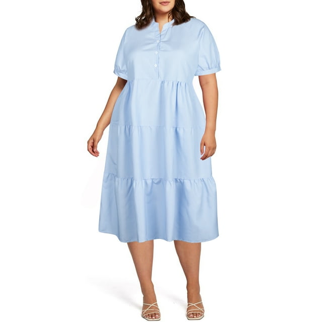 Chama Plus Size Tiered Midi Dress for Women Striped Shirt Dresses ...