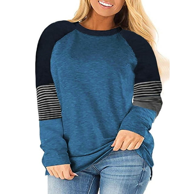 Chama Womens Plus Size Raglan Long Sleeve T Shirts Flowy Blouse Casual