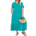 Chama Womens Plus Size Summer Casual Short Sleeve Crewneck Swing Dress