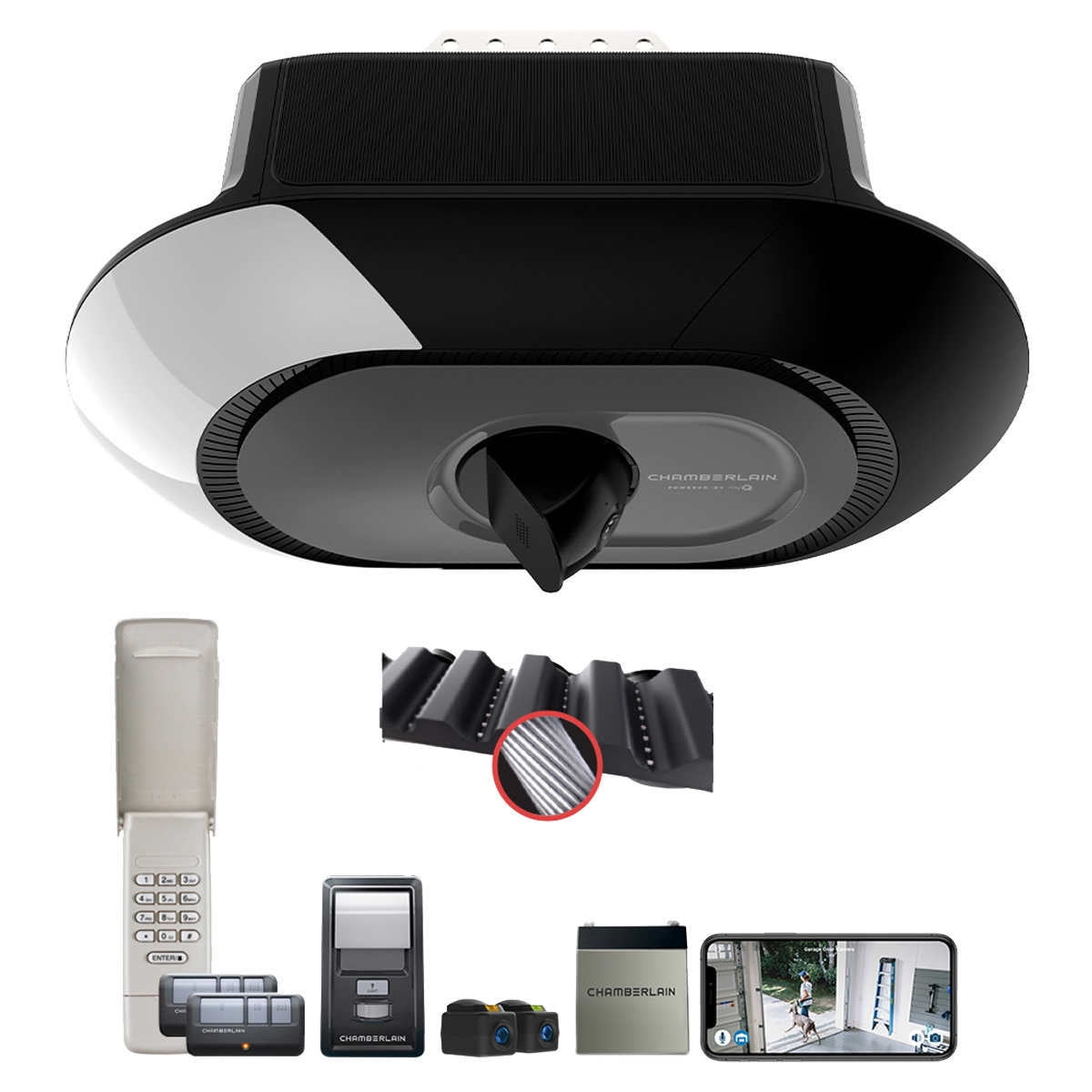 Chamberlain ¾ HP Secure View Video LED Smart Garage Opener with ...