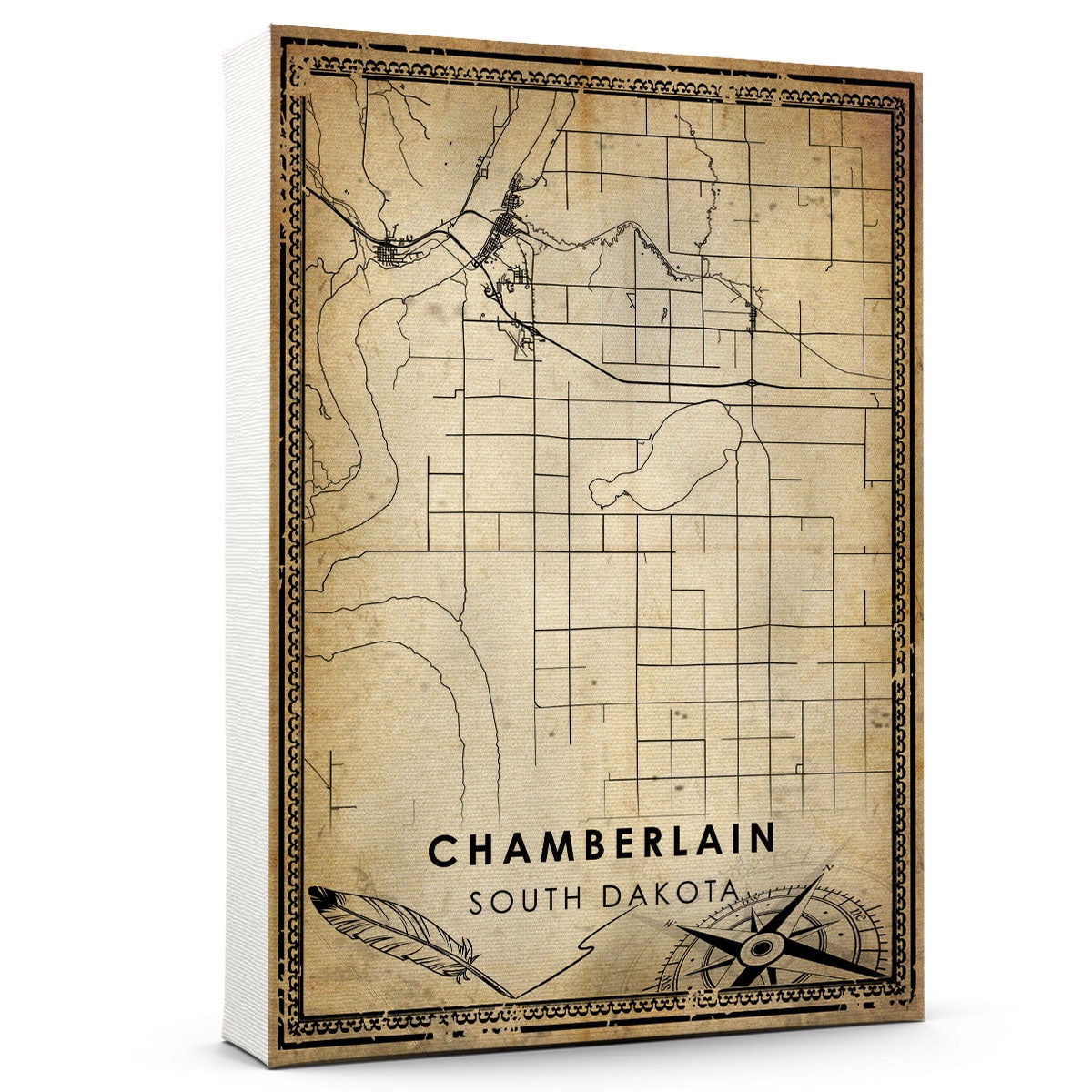 Chamberlain Vintage Map Prints Canvas, South Dakota Map Art Canvas ...