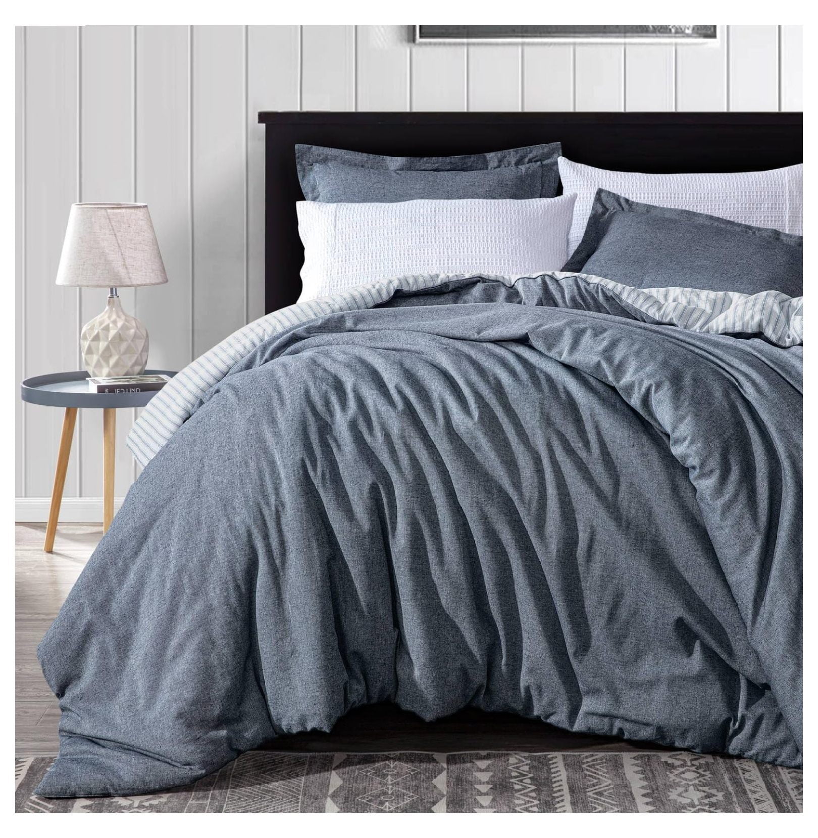 Chambray Cotton Lightweight Comforter Set Queen Size 3-Piece Soft Comfy ...