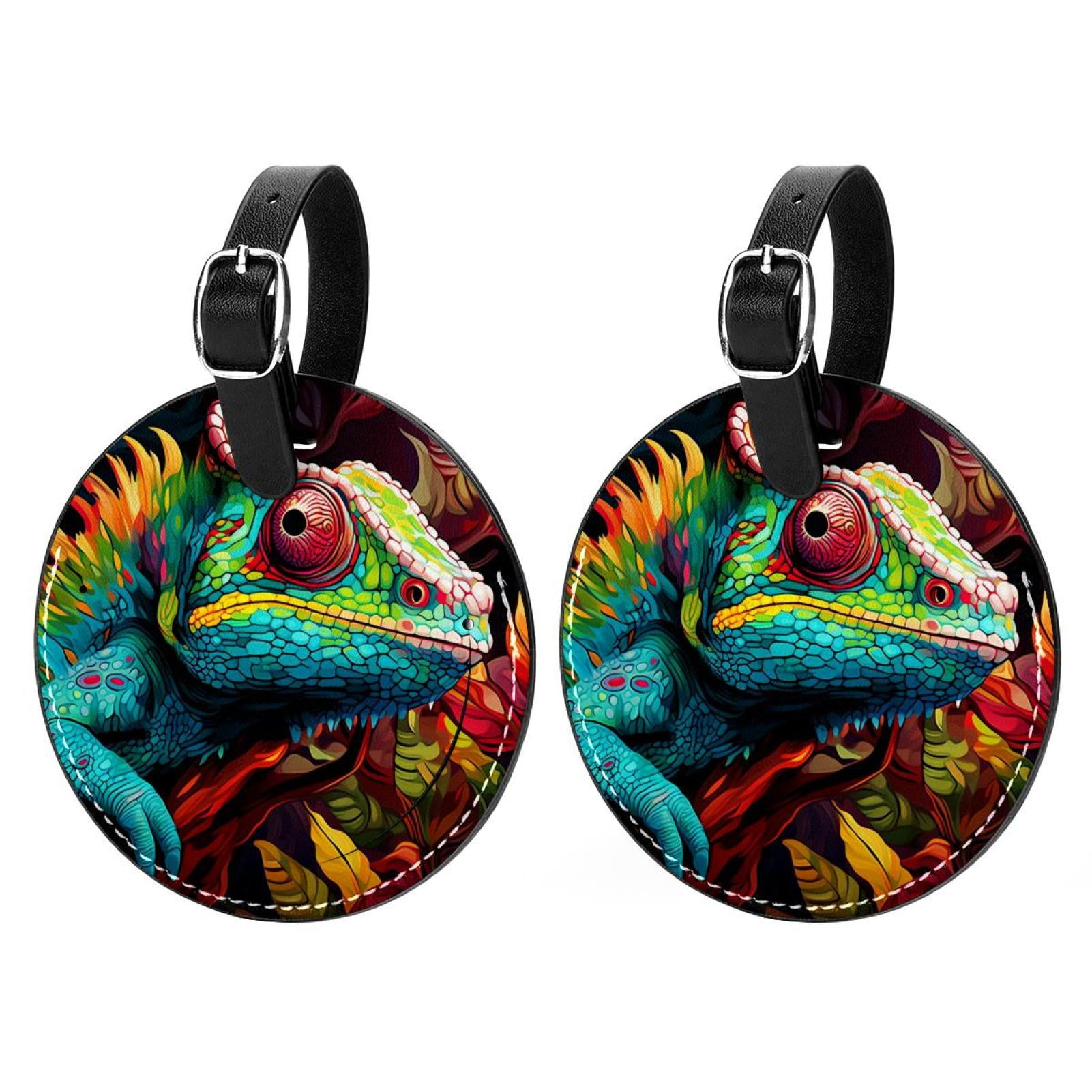 Chameleon 2Pcs PU Leather Round Luggage Tags with Privacy Cover and ...