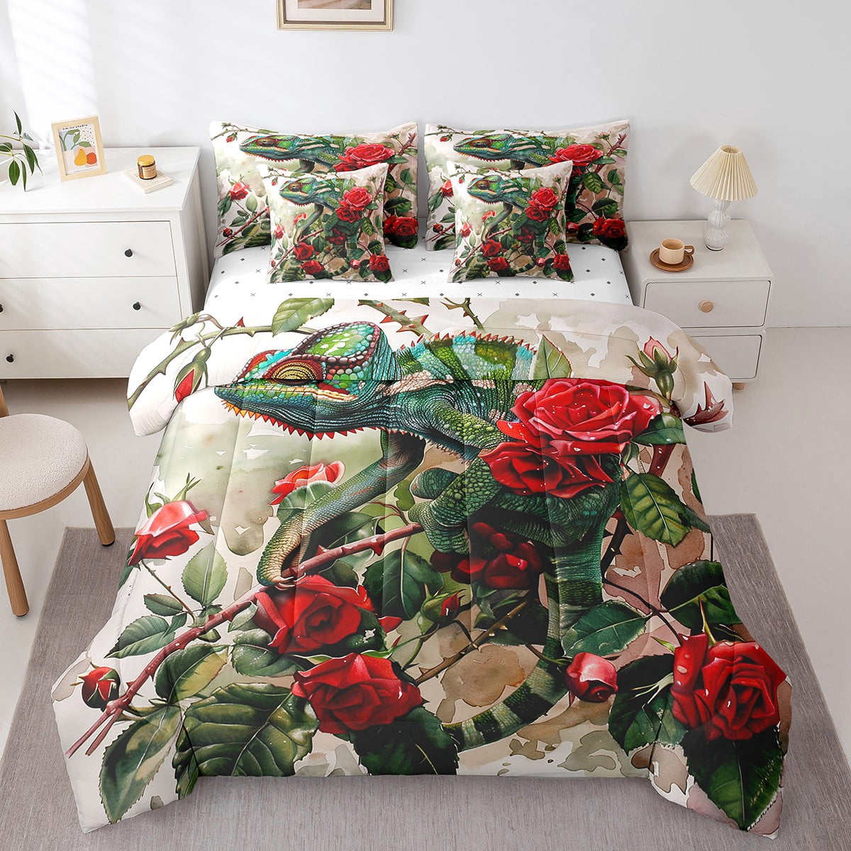 Chameleon 7 Piece Comforter Set Full Bed in a Bag,Green Lizard Bedding ...