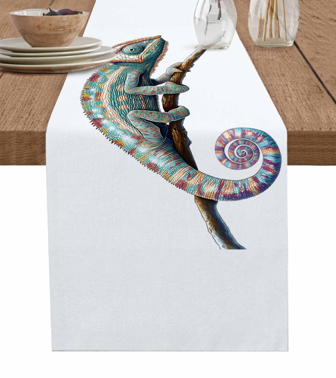 Chameleon Animal Motif Table Runner 72 Inches, Watercolor Chameleon ...