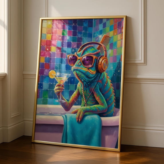 Chameleon Bathroom Print, Fun Home Decor, Unframed Paper Poster 16x20in ...