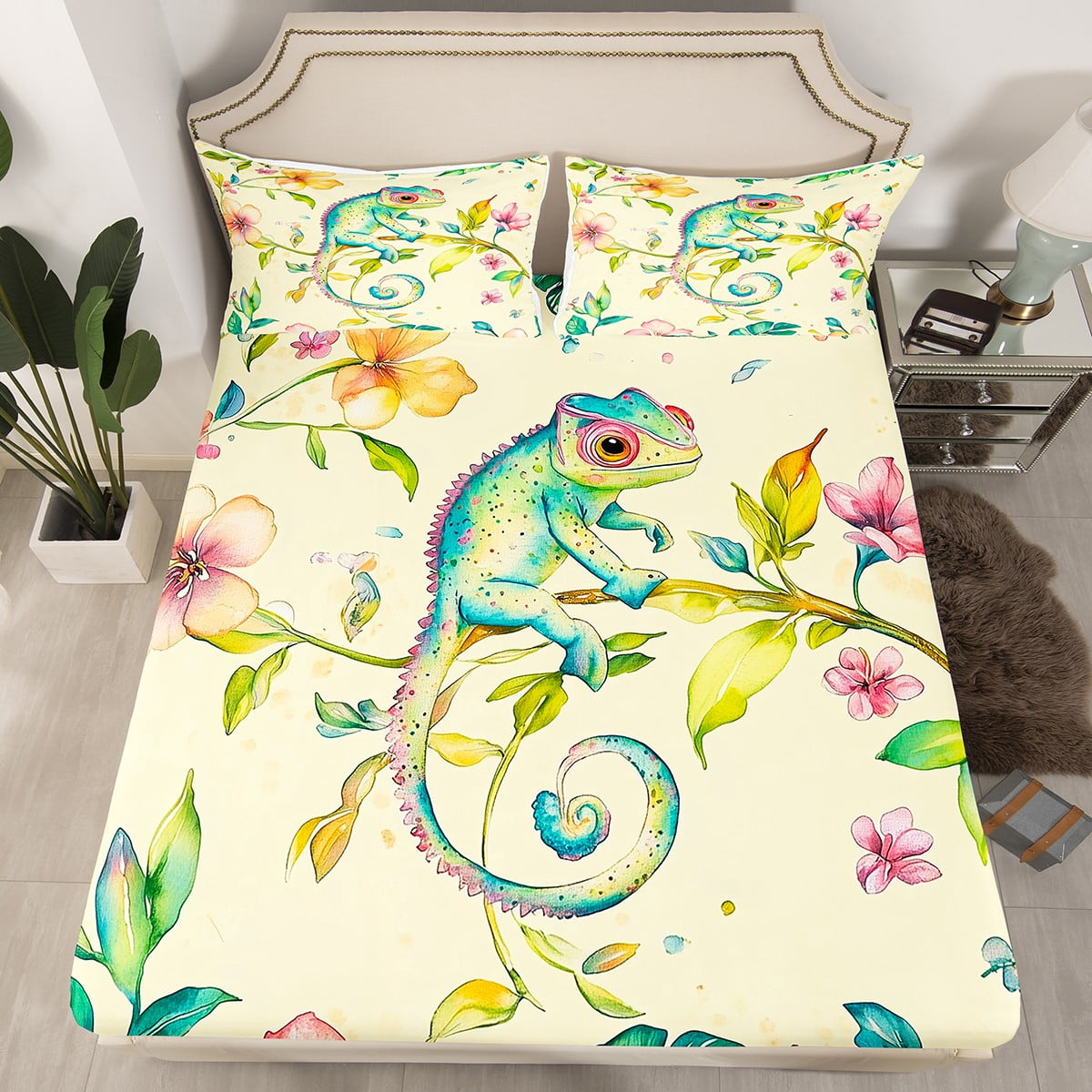 Chameleon Bedding Set,Wild Animal Bed Sheets Full Size Teen,Animal ...