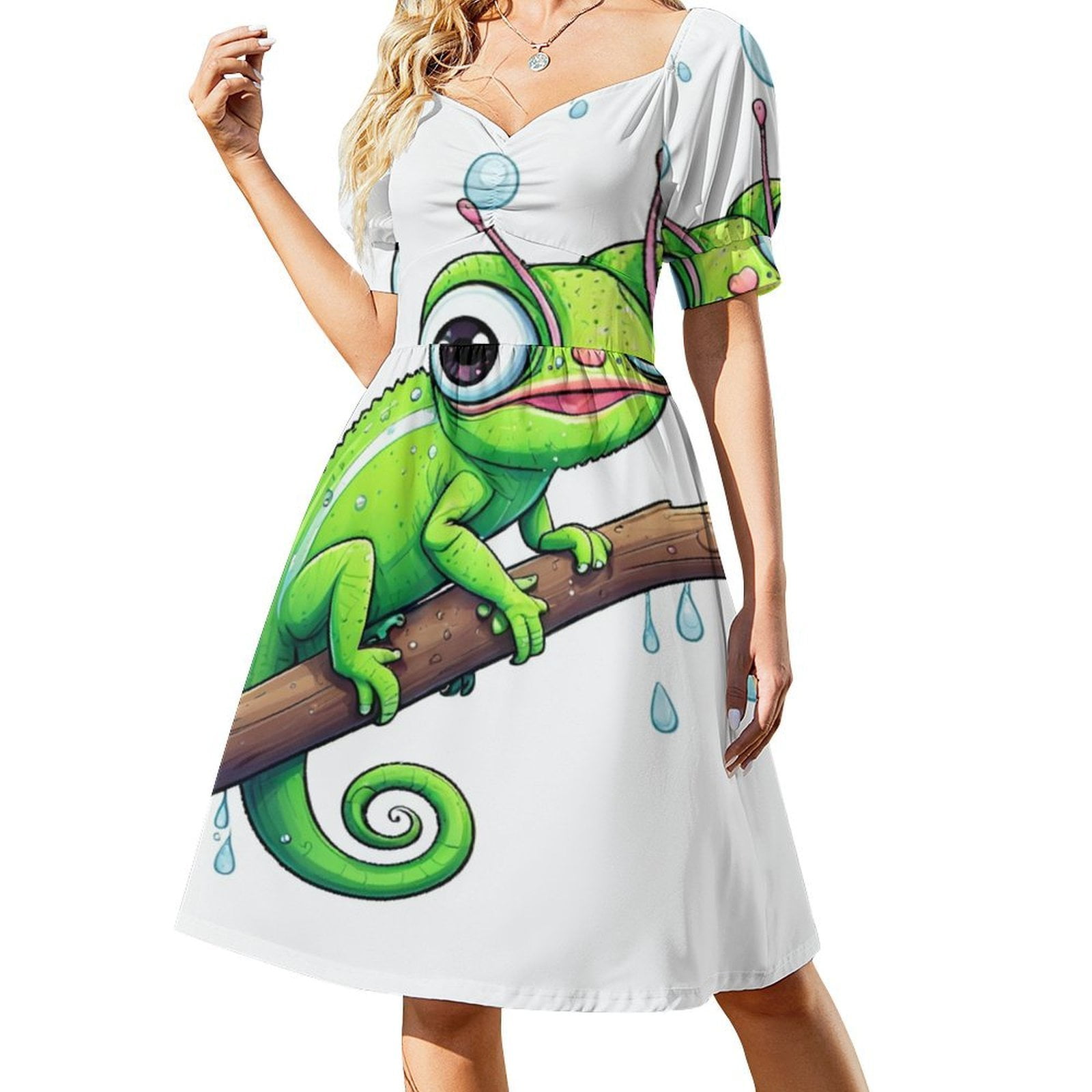 Chameleon Catching Fly Short Sleeve Dress Clothes Women's Summer Dress ...