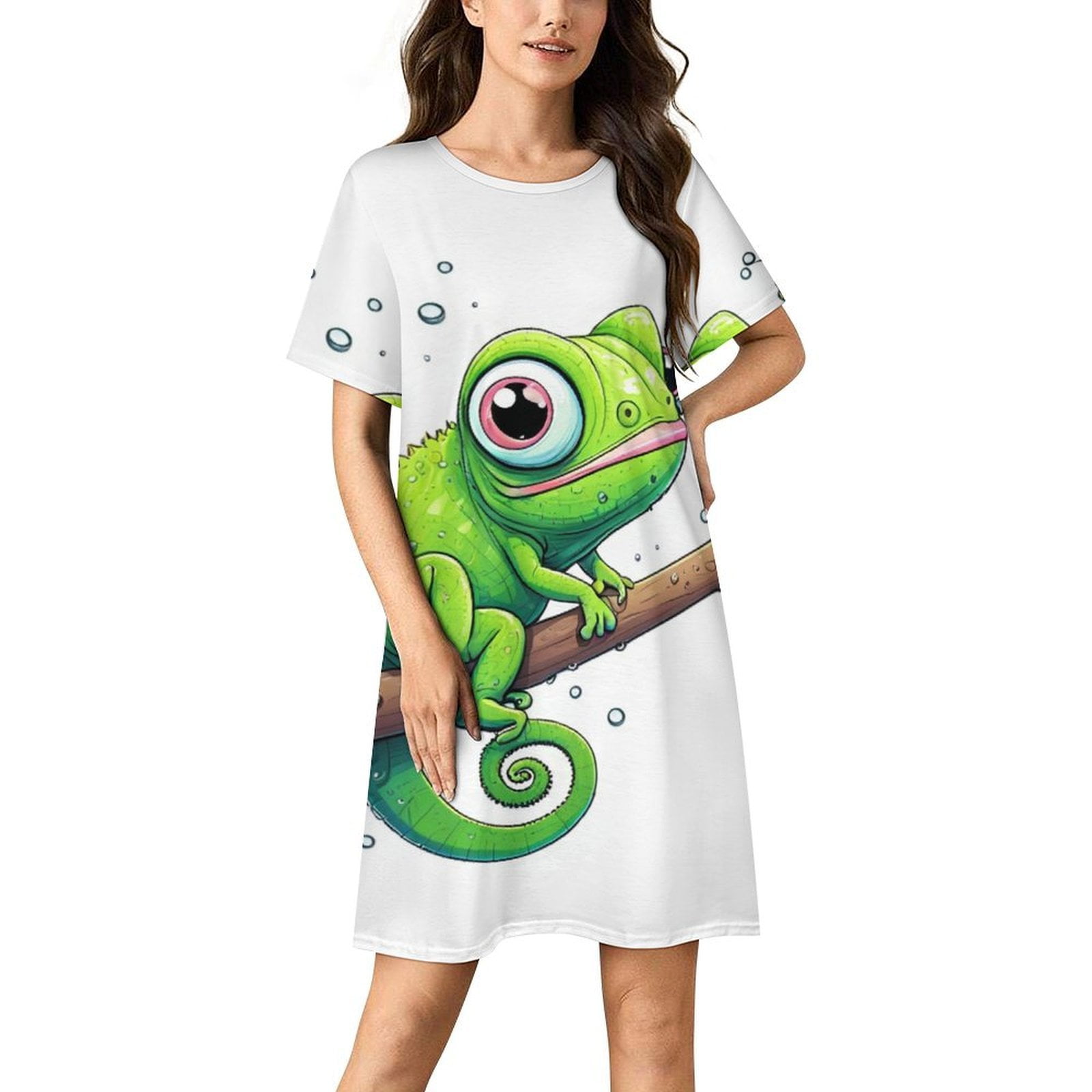 Chameleon Catching Fly Women Nightgown Sleepwear Short Sleeves For ...