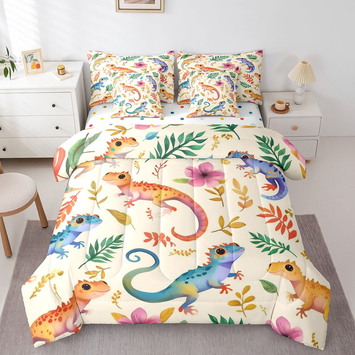 Chameleon Comforter Set Watercolour Lizard Bed In A Bag 7Pcs Teens ...