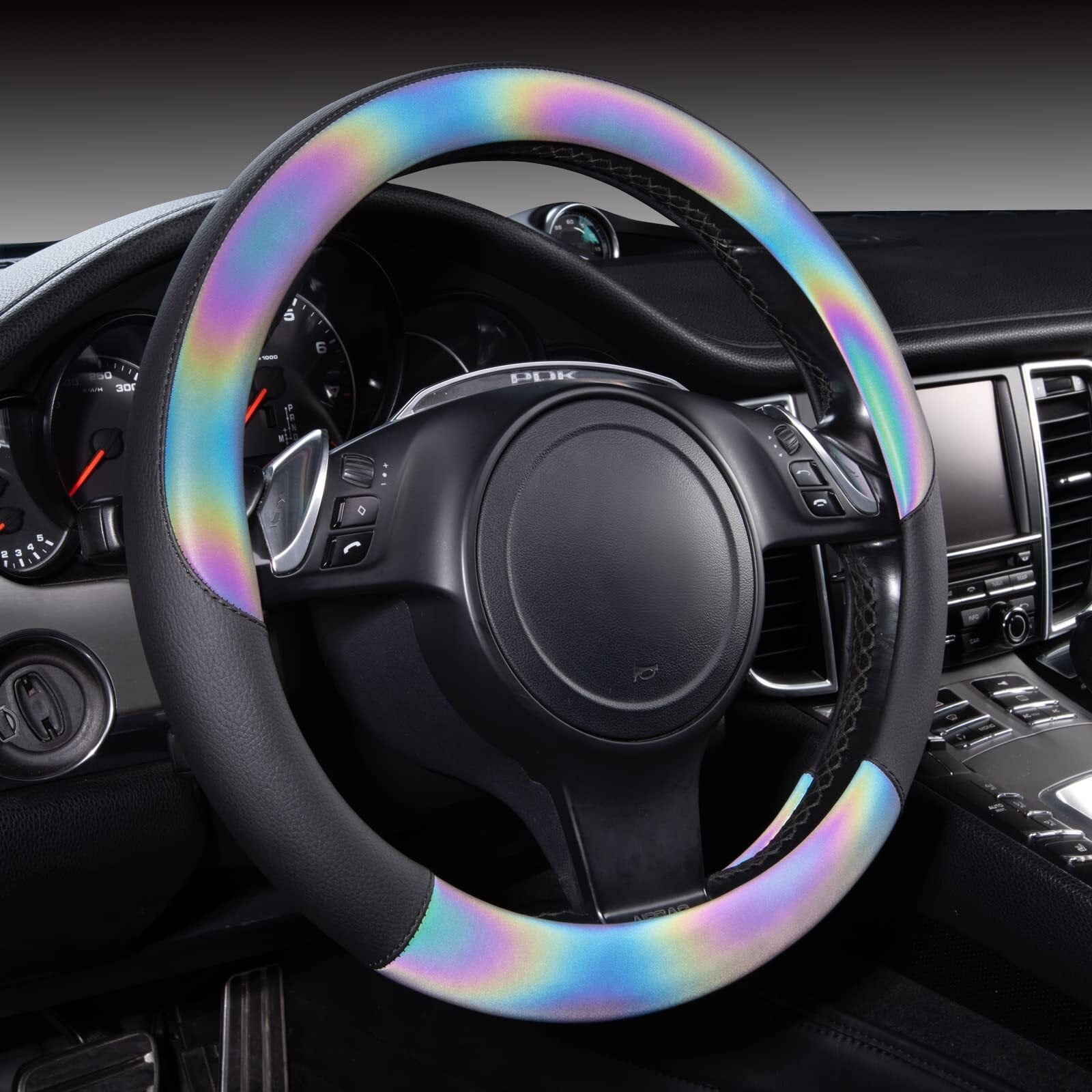 Chameleon Iridescent Reflective PU Leather Steering Wheel Cover,15Inch ...