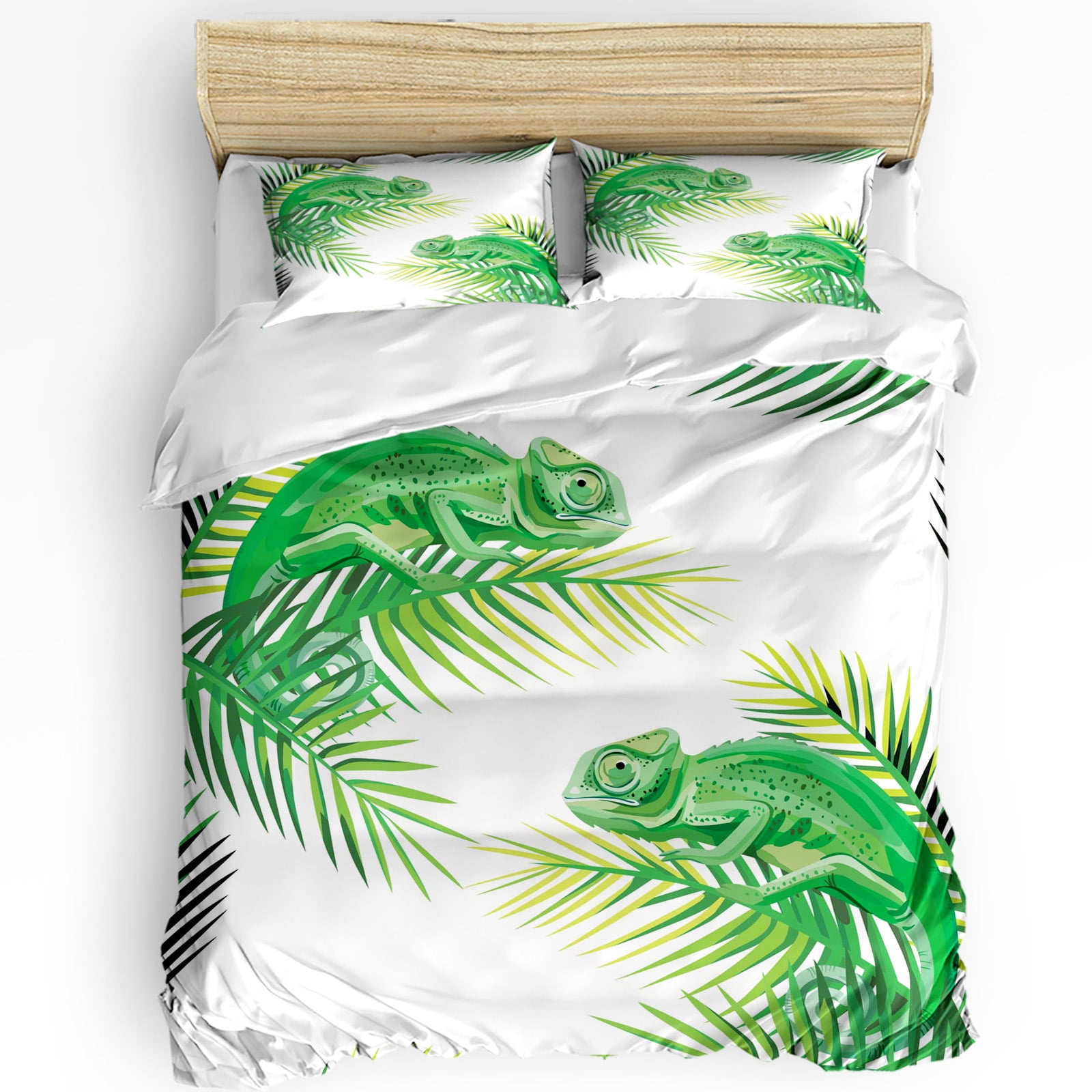 Chameleon Lizard Plant Green White 3pcs Duvet Cover Set with Pillow ...