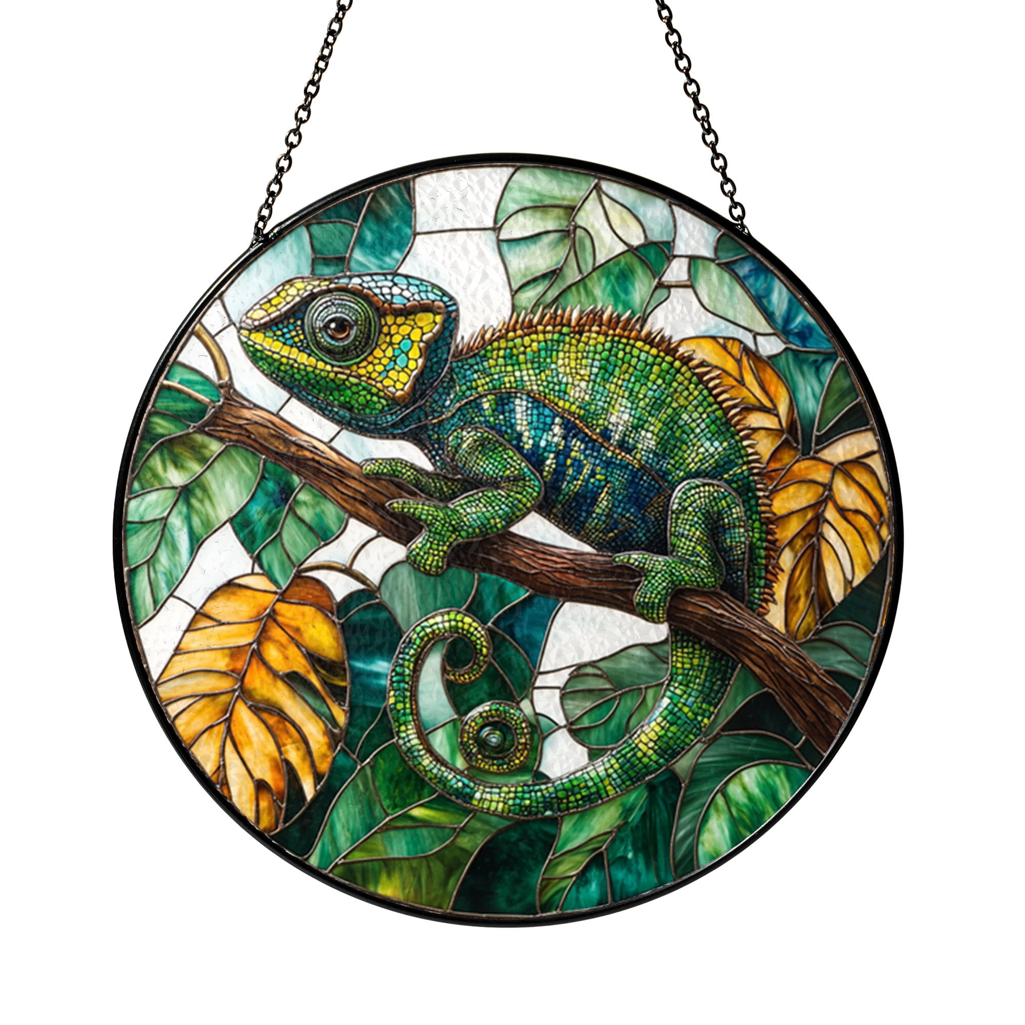 Chameleon Lizard Stained Glass Suncatcher – Colorful Reptile Decorative ...
