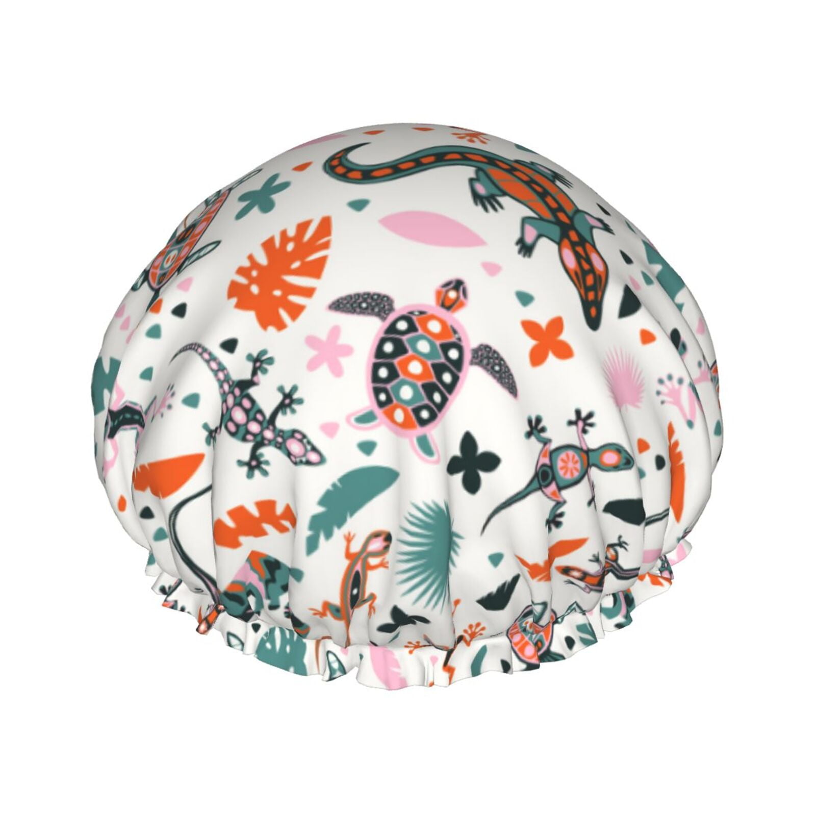 Chameleon Lizard Turtle Frog Shower Cap, Double Layers Shower Cap ...