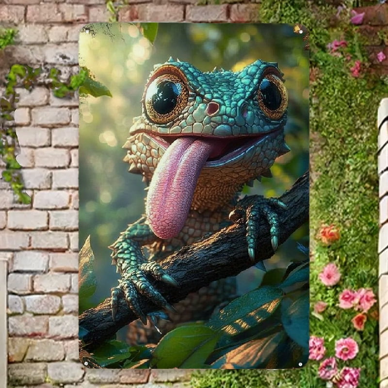 Chameleon Reaches Tongue For Bee Retro Metal Tin Sign Vintage Sign ...