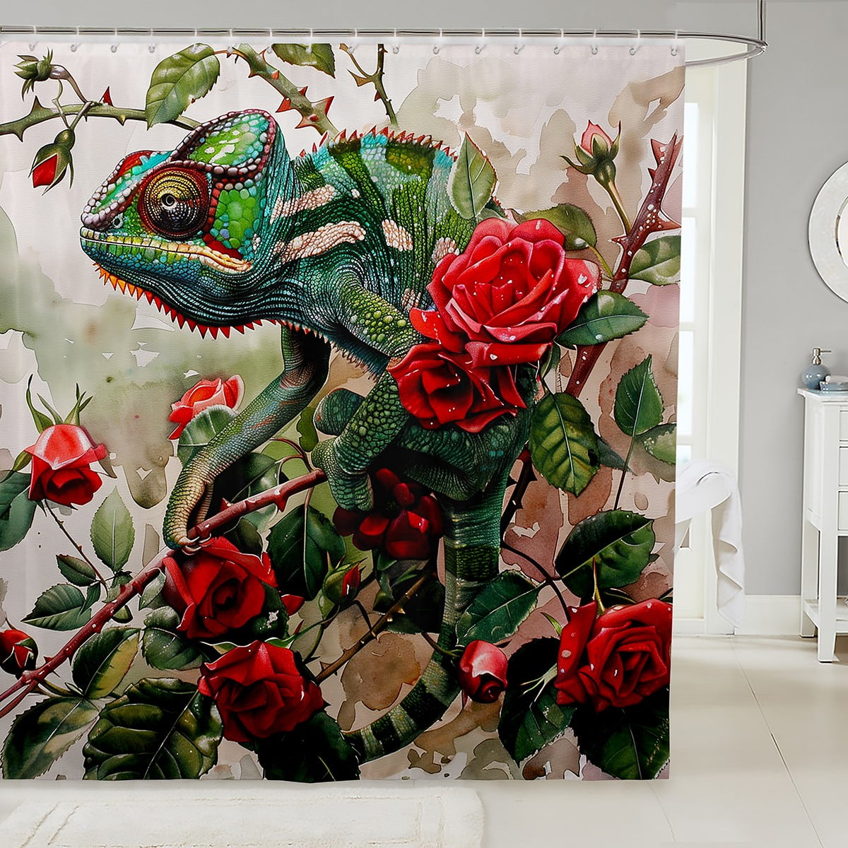 Chameleon Shower Curtain Set Green Lizard Fabric Shower Curtain 72"Wx72 ...
