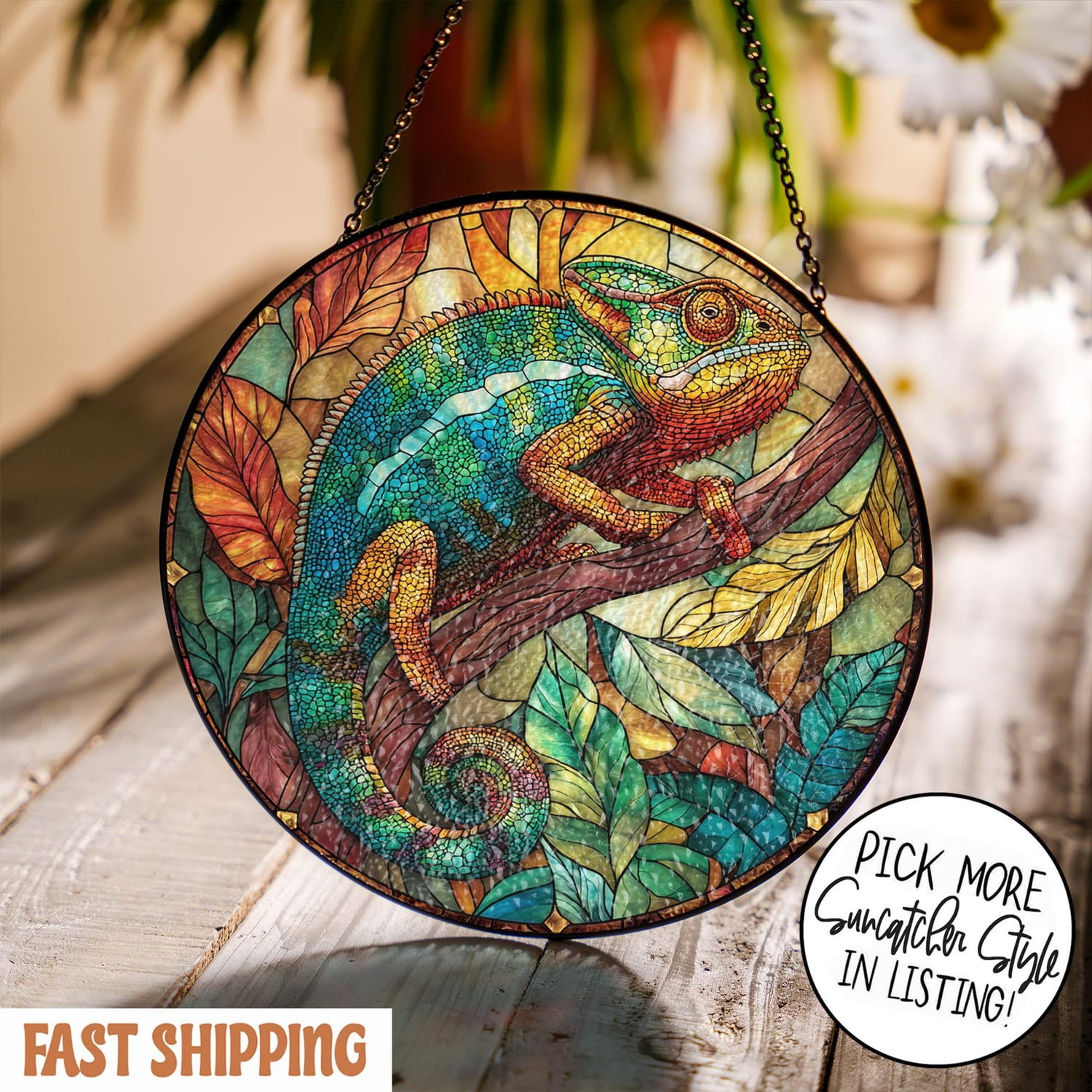 Chameleon Suncatcher, Chameleon Ornament, Chameleon Stained Glass ...