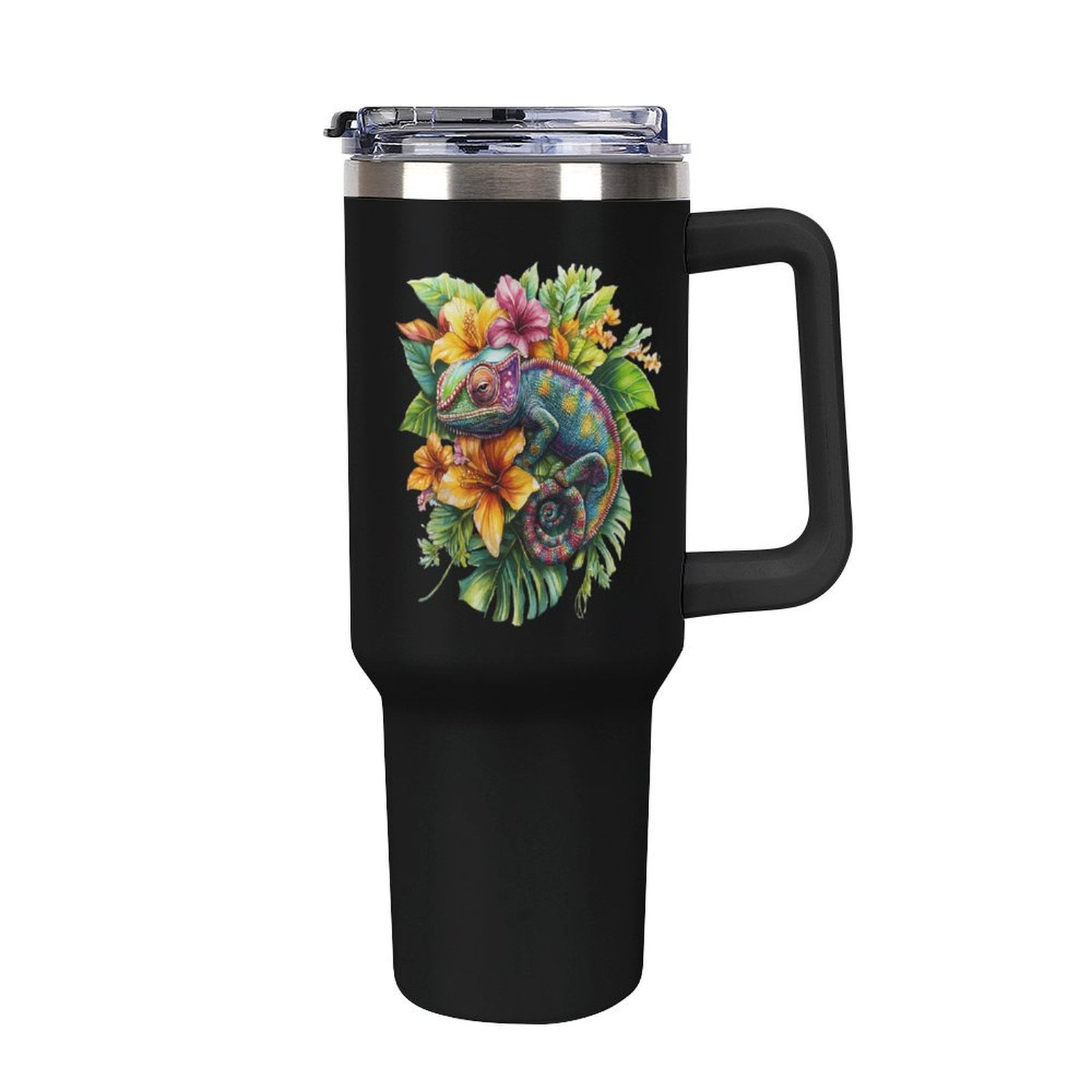 Chameleon Tropical Leaves And Flowers 40 oz Tumbler with Handle and ...