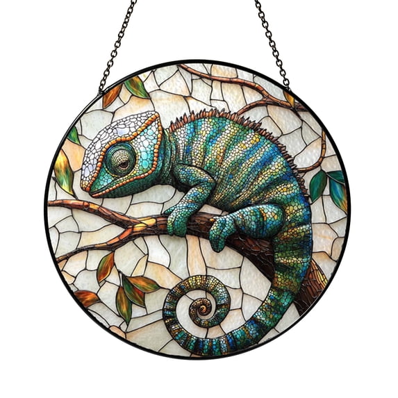 Chameleon Tropical Wildlife Stained Glass Style Window Hanging ...