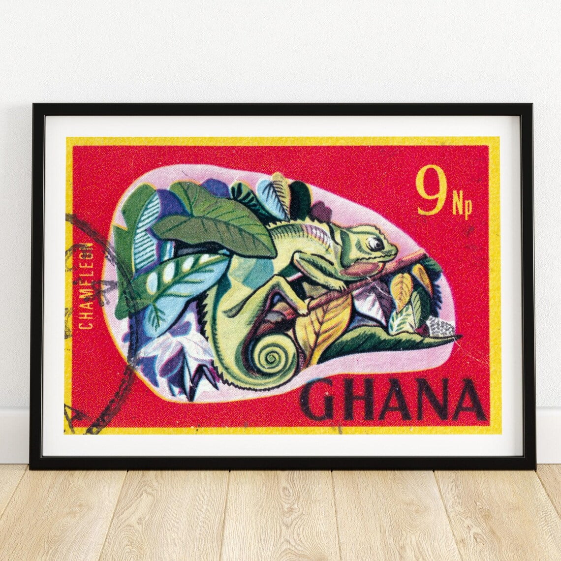 Chameleon - Vintage Ghana Art - Postage Stamp Print - Aesthetic Wall ...