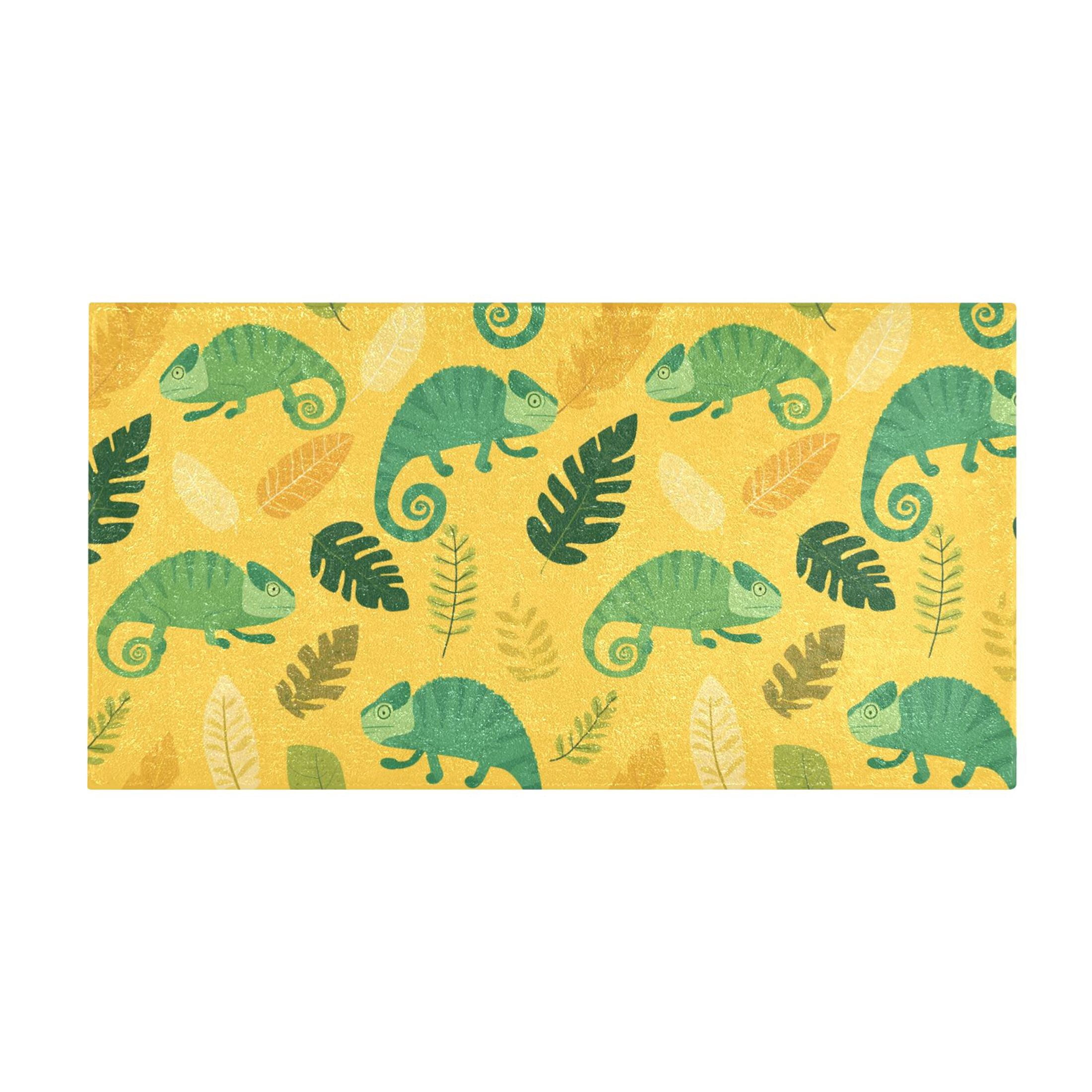 Chameleon and Tropical Leaves Pattern Bath Mat 39x20 Inch Soft ...