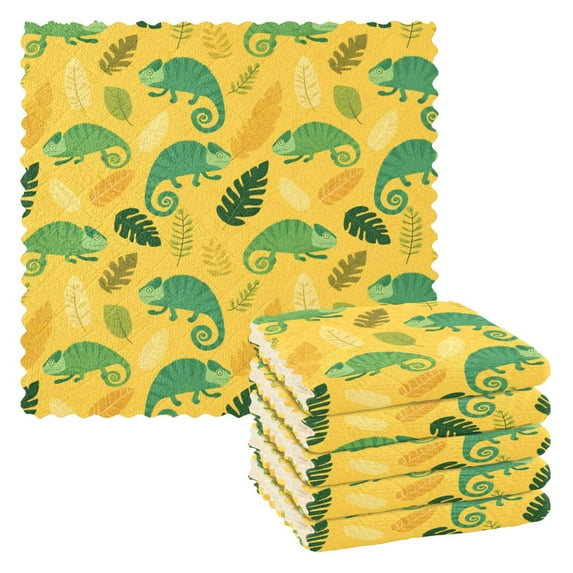 Chameleon and Tropical Leaves Pattern Dish Towels 6 Pack Kitchen ...