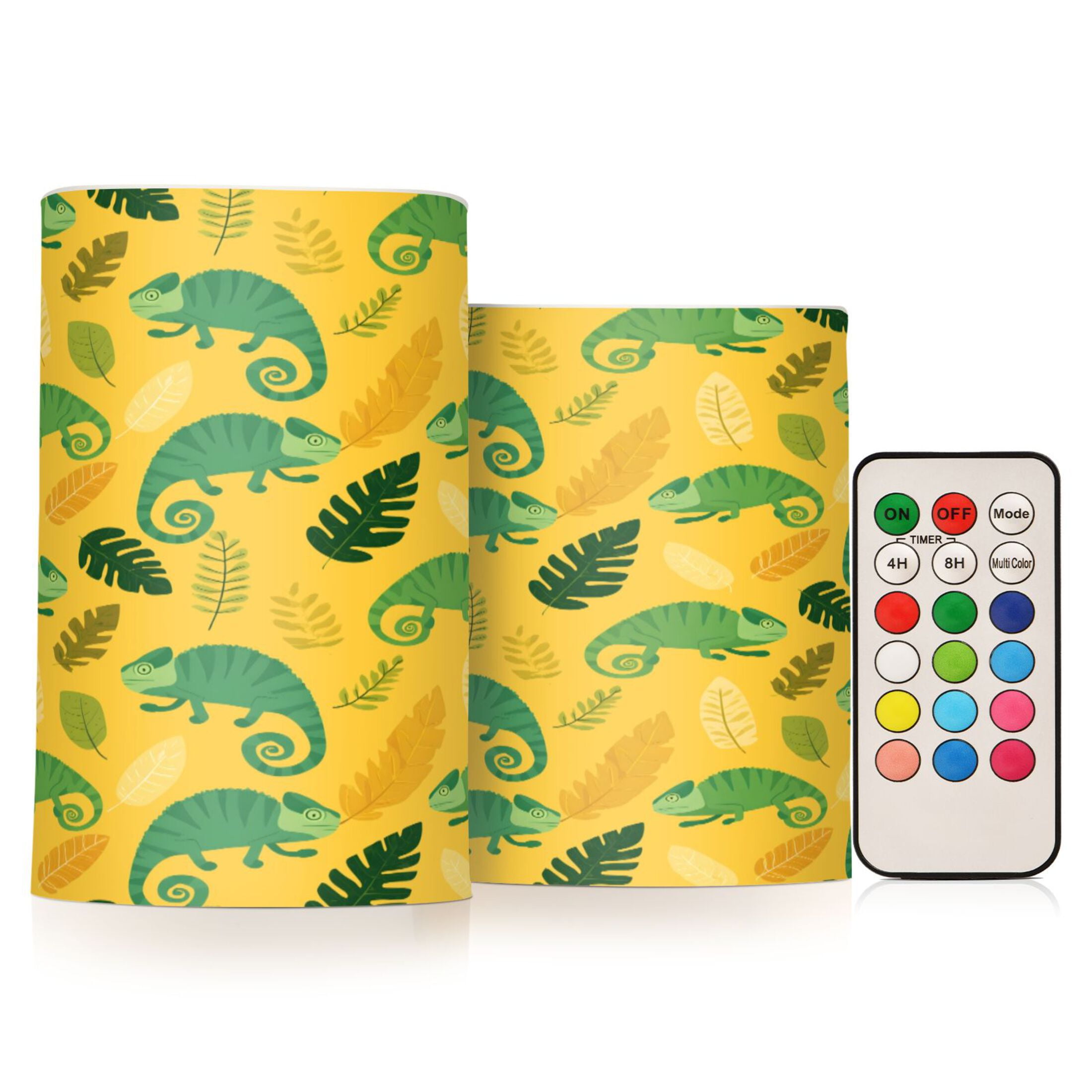 Chameleon and Tropical Leaves Pattern Flameless LED Candle Set with ...