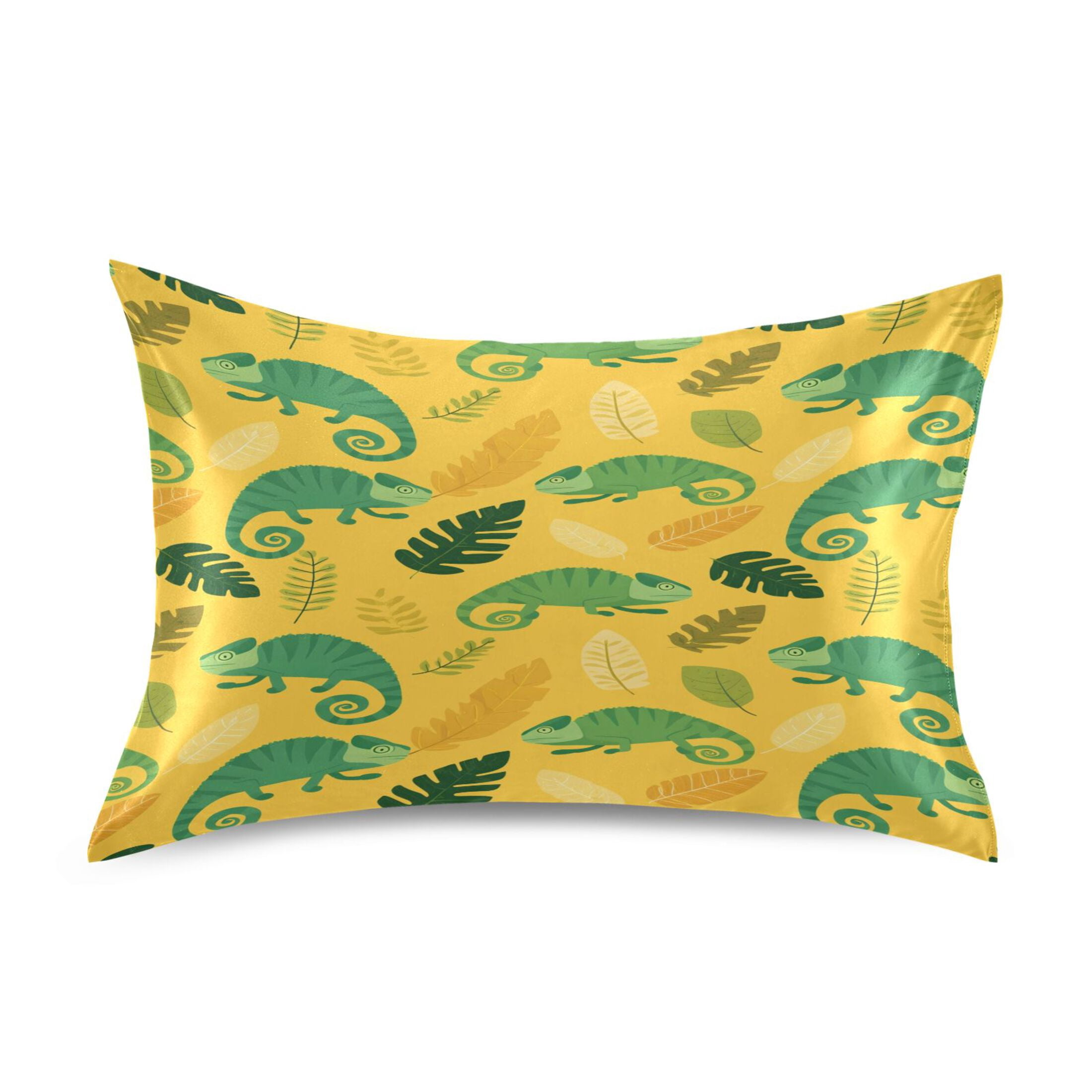 Chameleon and Tropical Leaves Pattern King Size Satin Pillowcase 40 ...