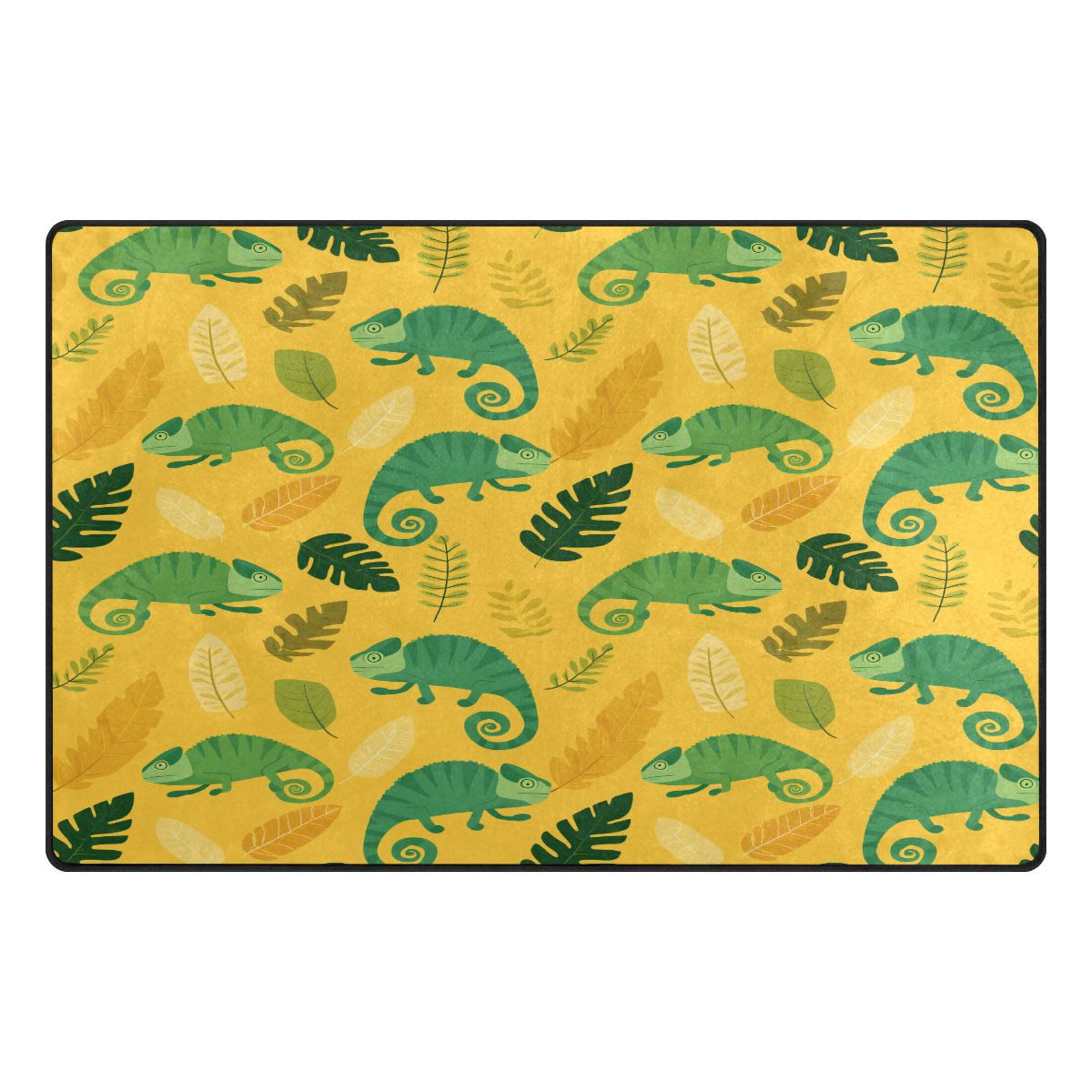 Chameleon and Tropical Leaves Pattern Memory Foam Area Rug 60"x39" Non ...