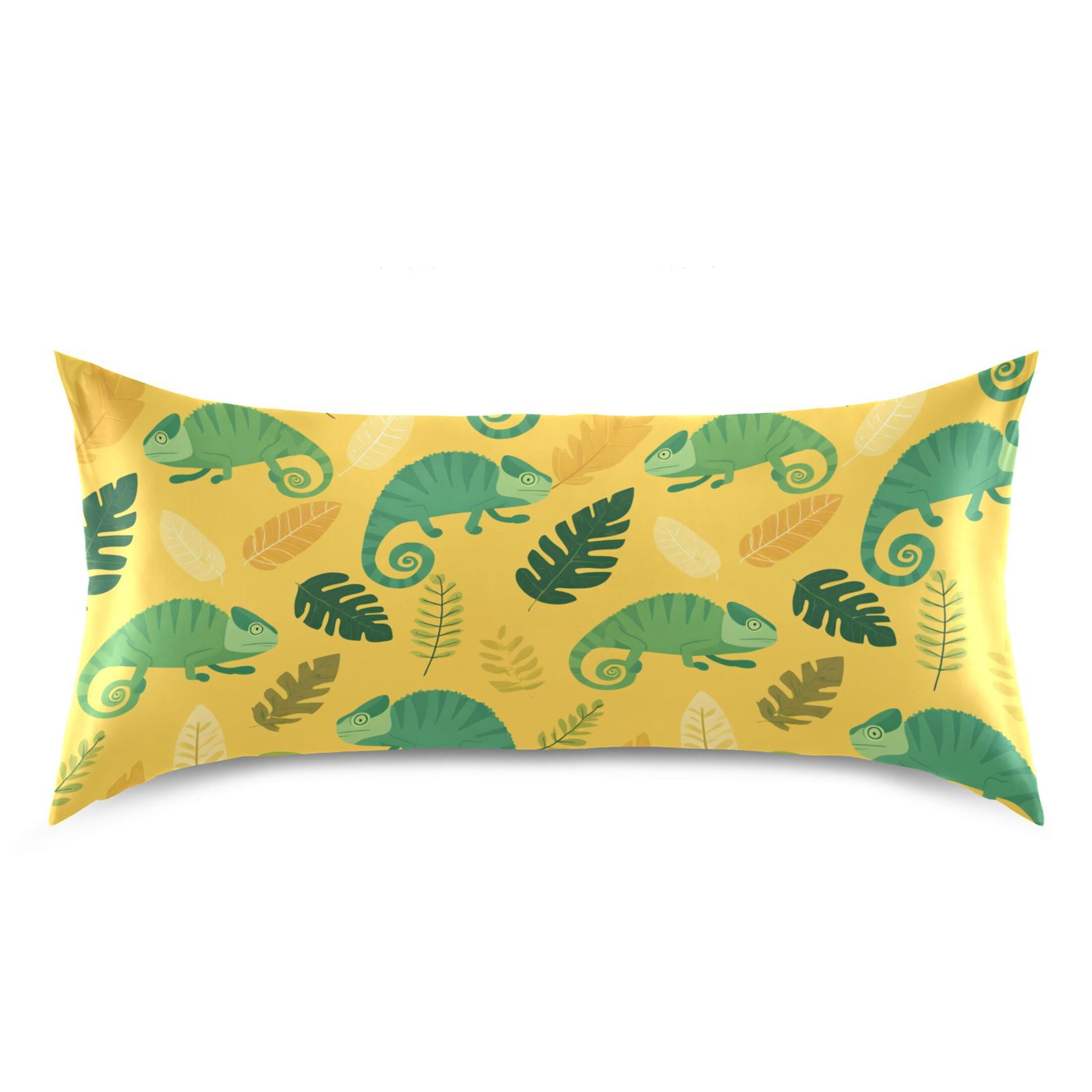 Chameleon and Tropical Leaves Pattern Pillow Case King Size Silky Satin ...