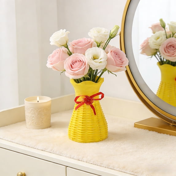 Chamoist Plastic Woven-Look Flower Vase, Decorative Imitation Rattan ...