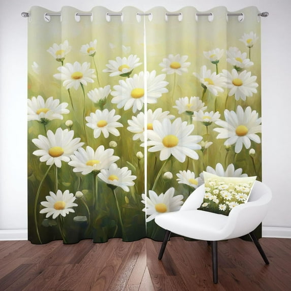 Chamomile Daisy Curtains For Living Room, Spring Floral Drapes, Nature ...
