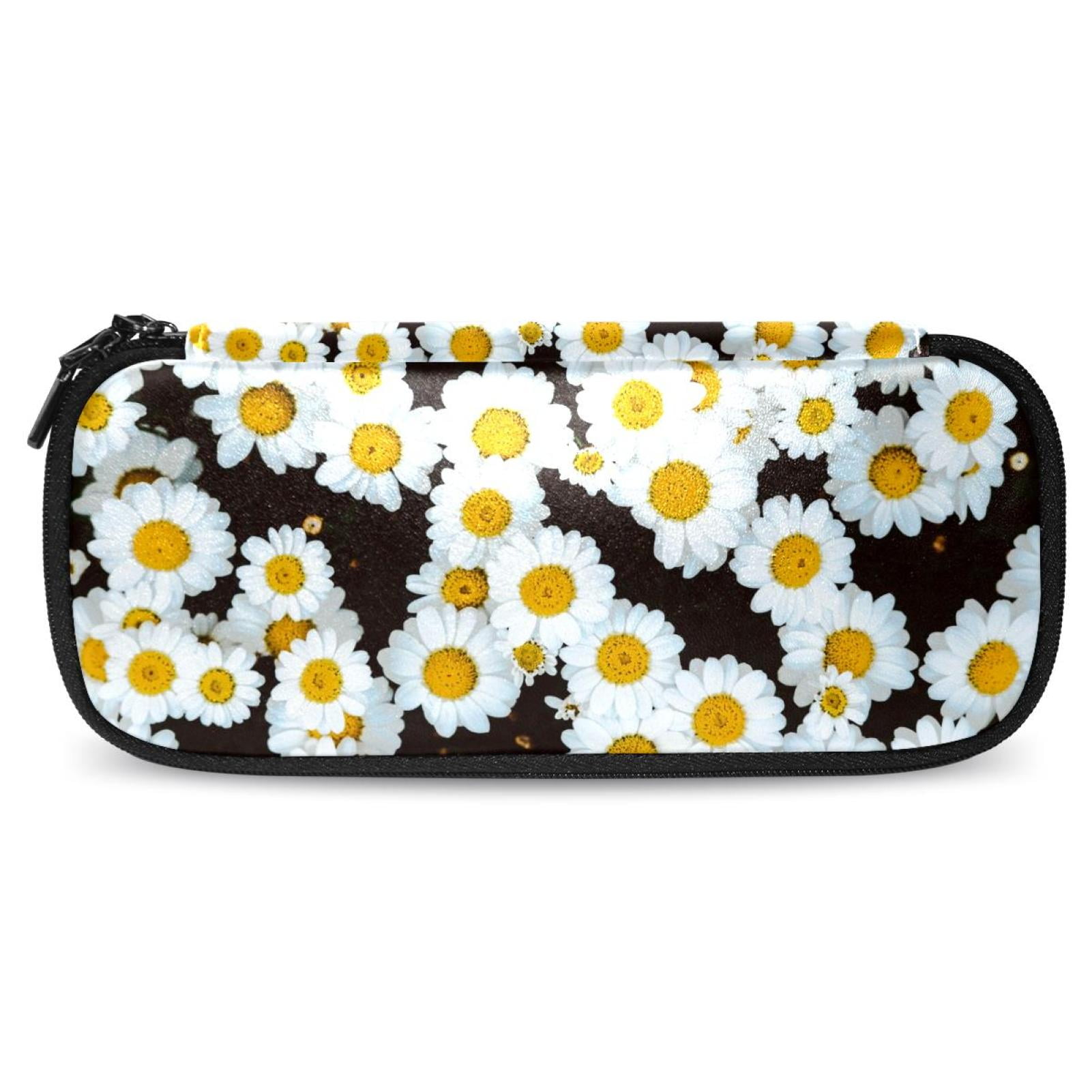 Chamomile Daisy Flower Field Pattern Stylish Leather Toiletry Bag