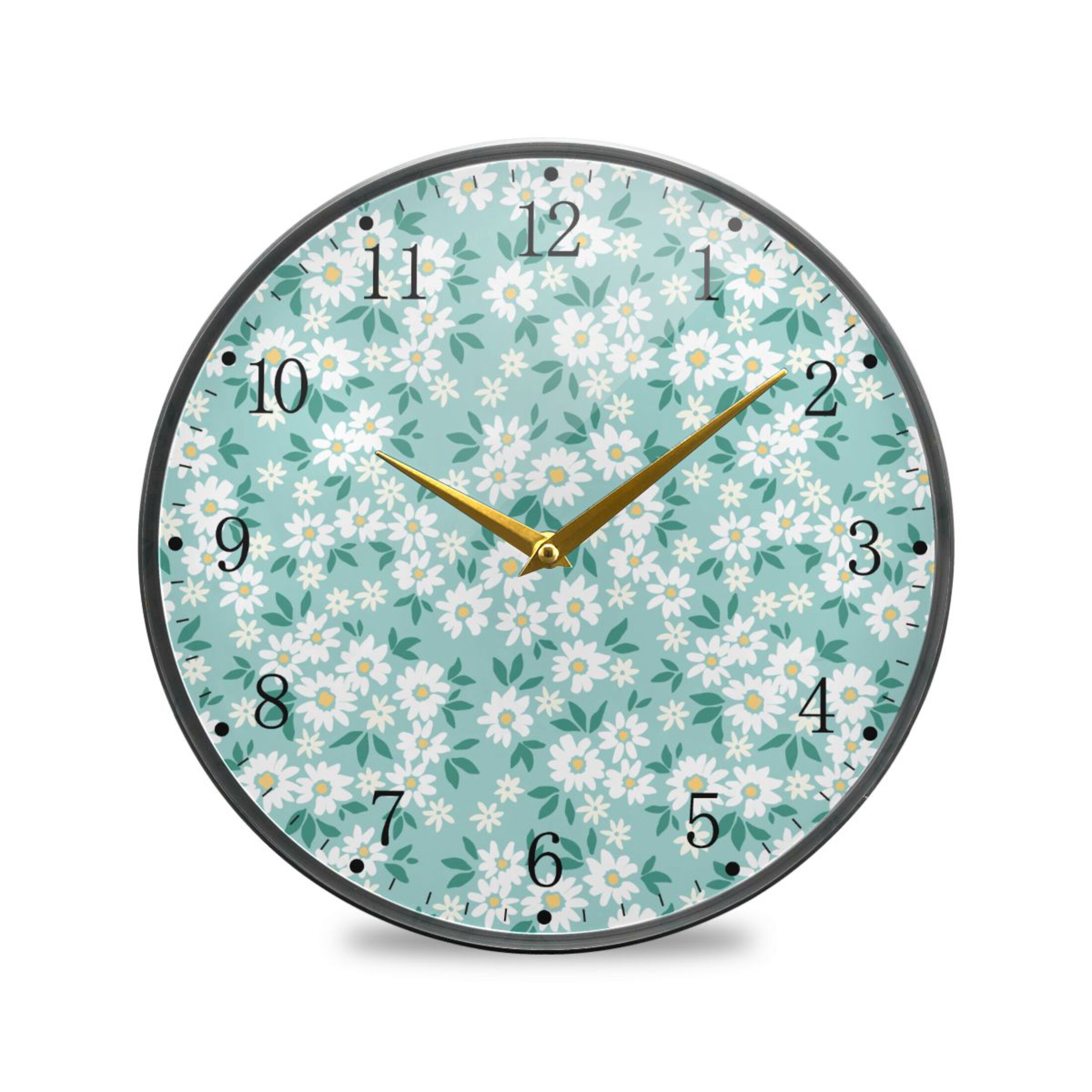 Chamomile Floral Daisy Acrylic Wall Clocks Quiet Round Clock Battery ...