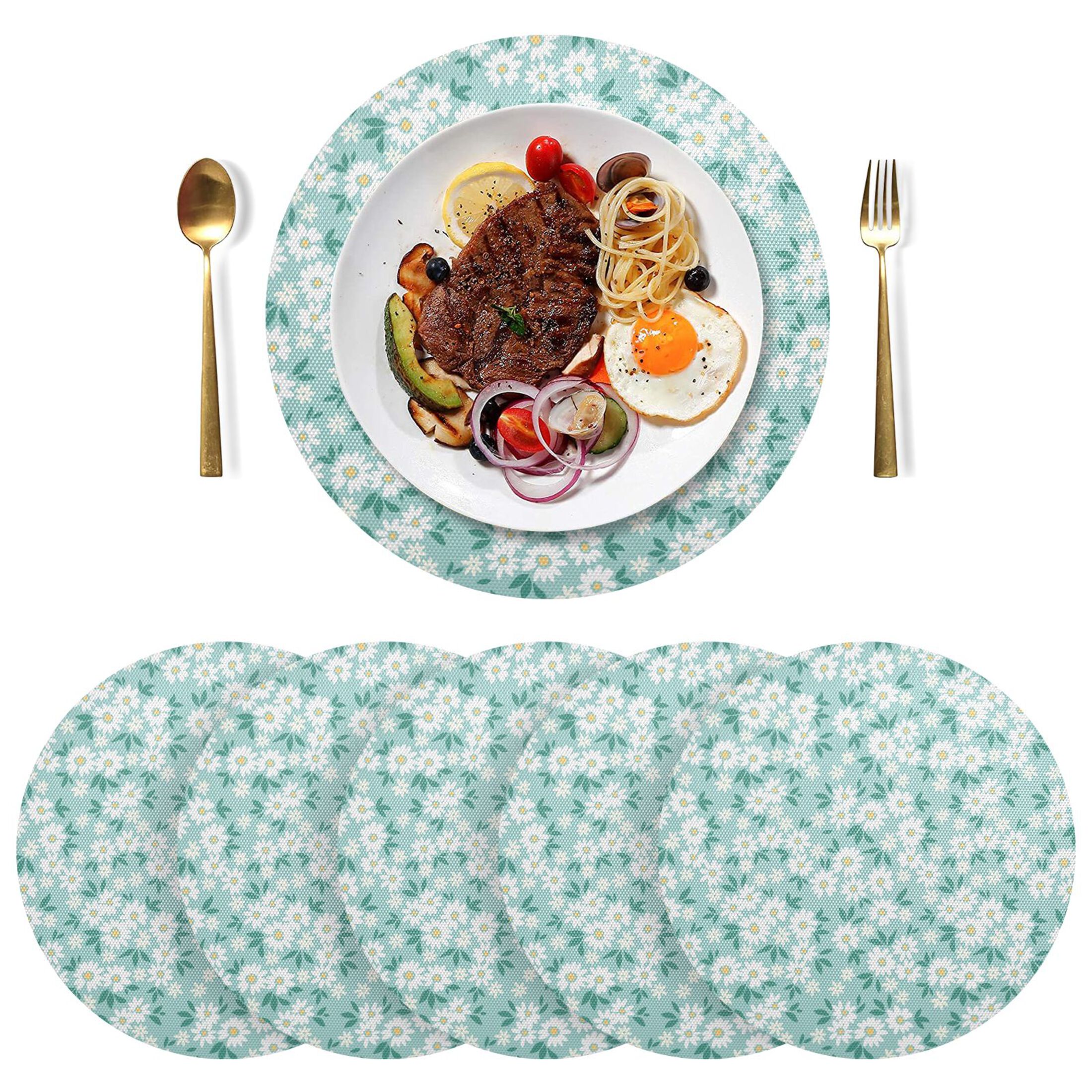 Chamomile Floral Daisy Round Plate Mats Non-Slip Place Mat Washable PVC ...