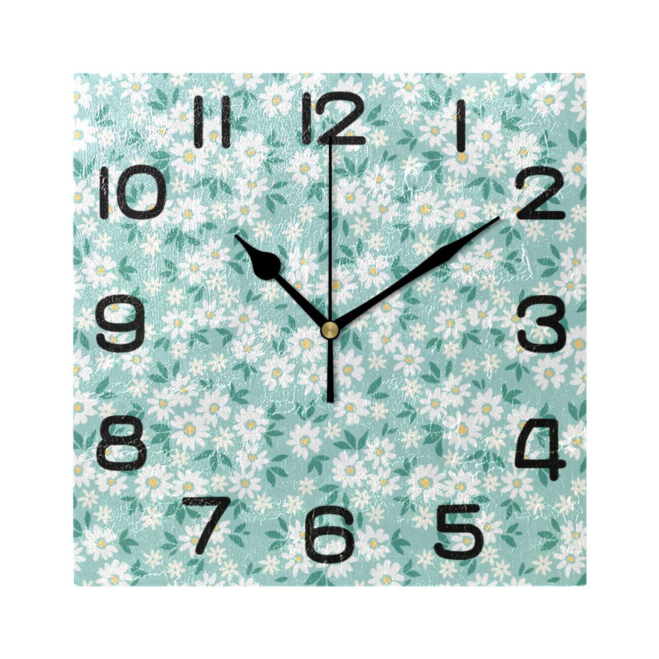 Chamomile Floral Daisy Wall Clock Square Silent Non-Ticking Battery ...