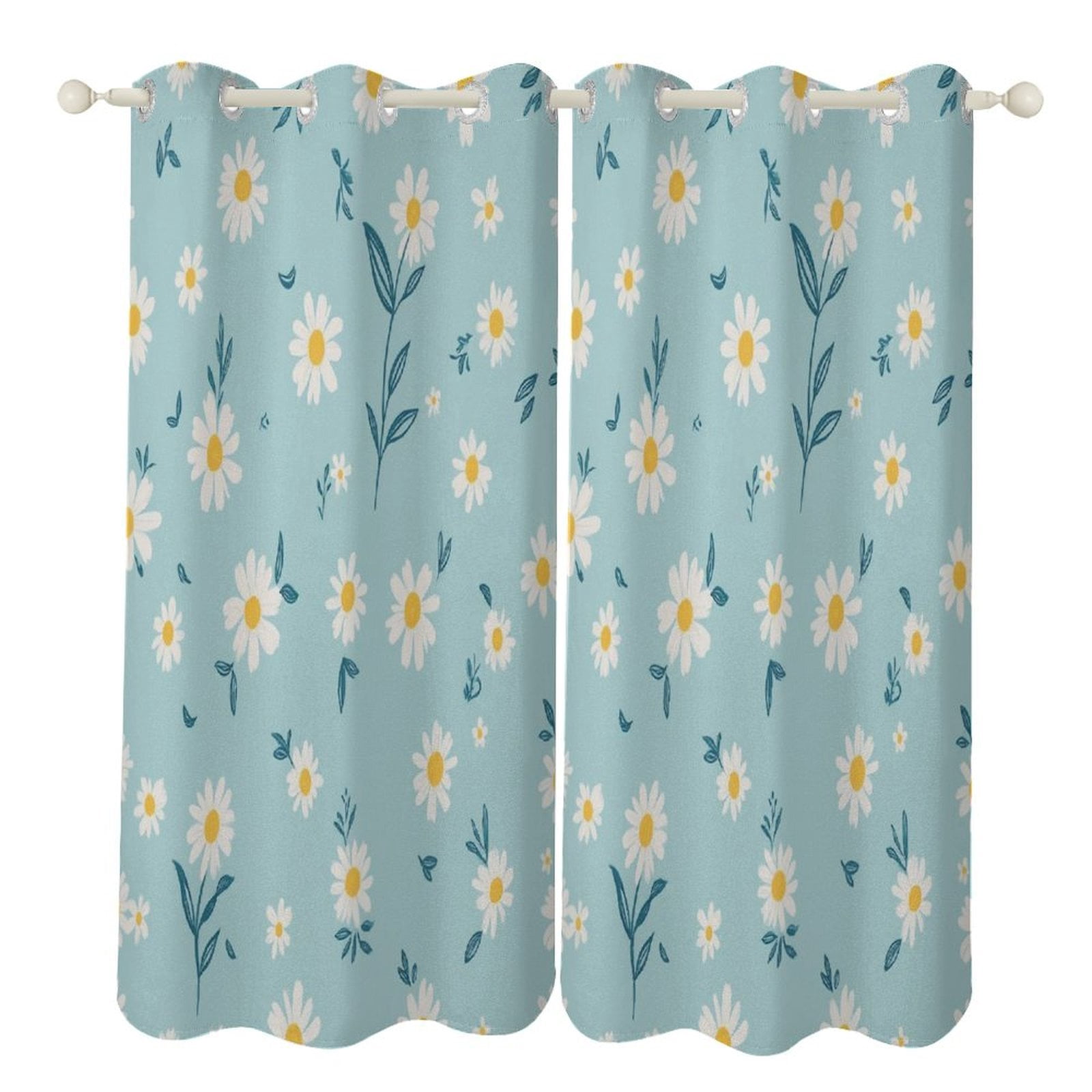 Chamomile Floral Pattern Blackout Curtains Window Drapes Room Darkening ...