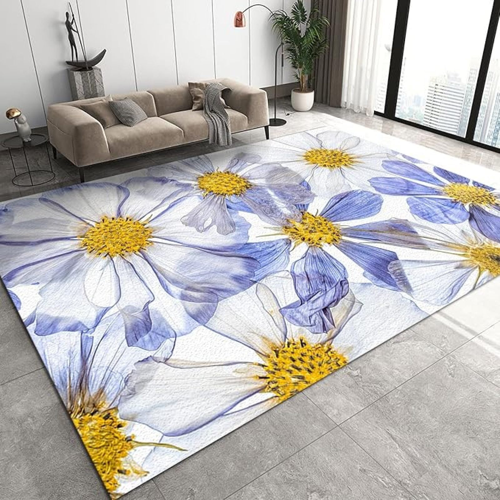 Chamomile Wild Flower Purple Ye Area Rug, Spring Natural Pattern ...
