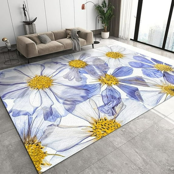 Chamomile Wild Flower Purple Ye Area Rug, Spring Natural Pattern ...