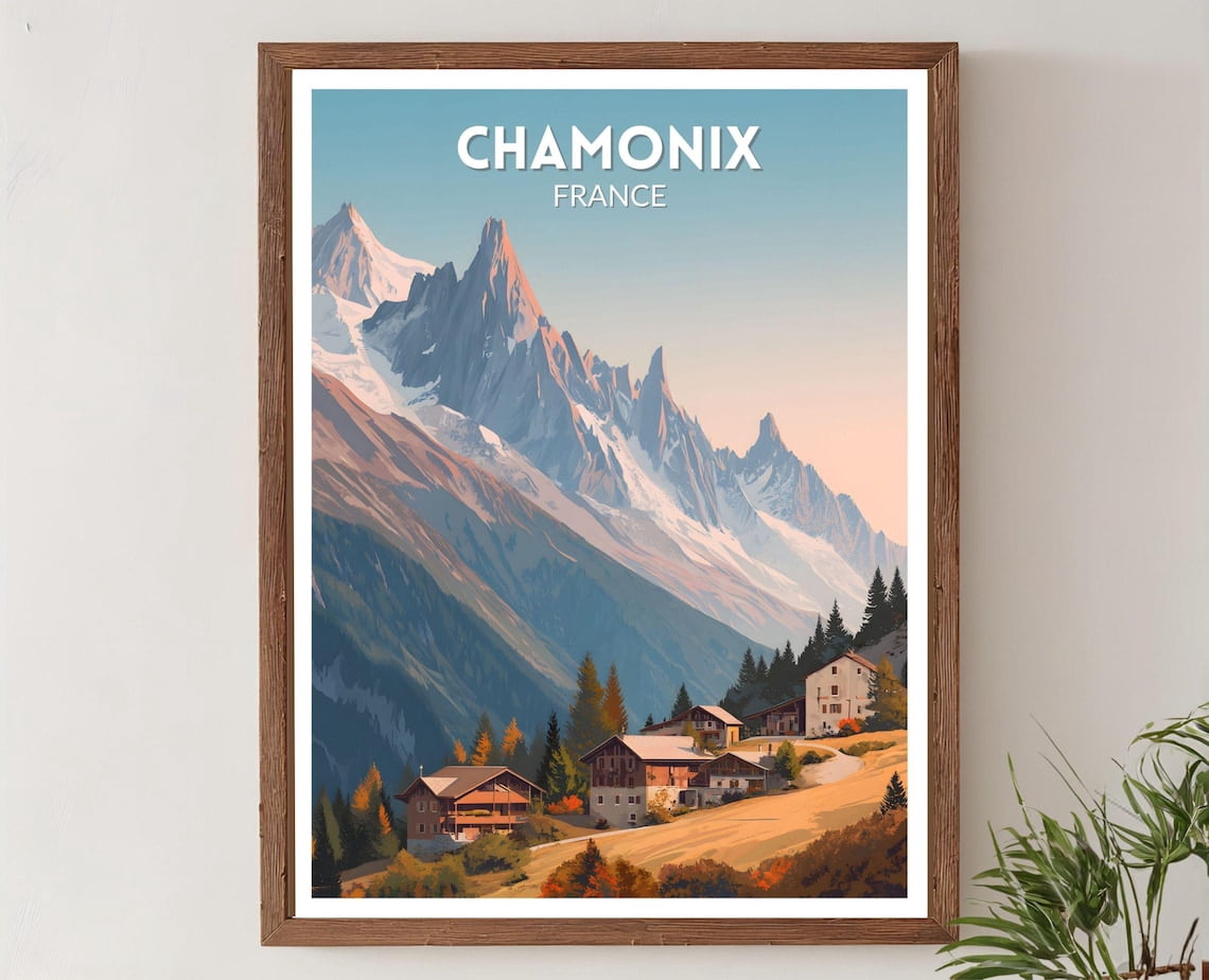 Chamonix France Retro Travel Mid Century Modern Vintage Mountain ...