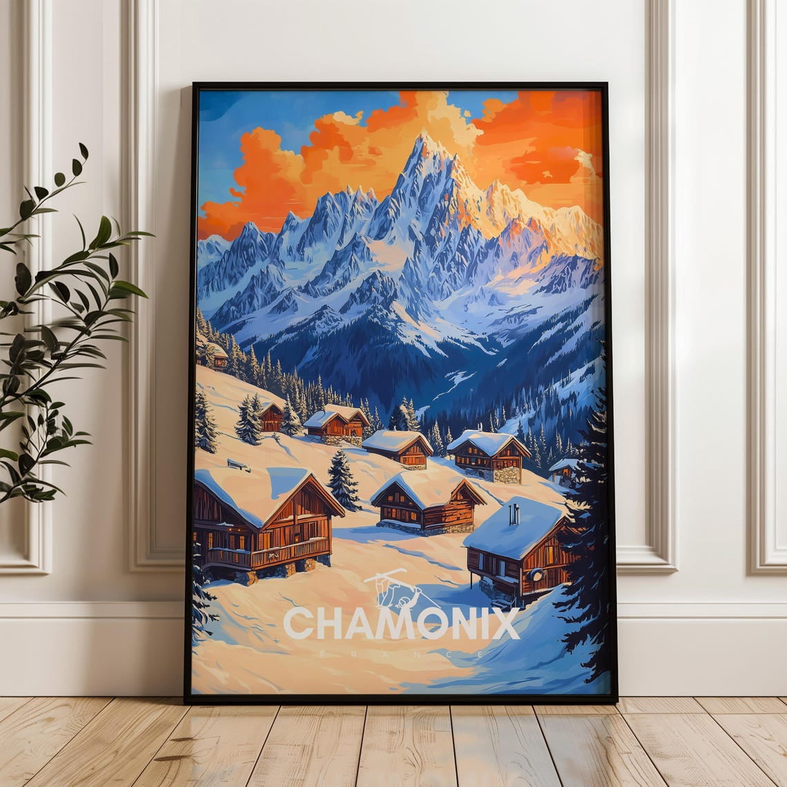 Chamonix France Travel Print, Winter Alps Illustration, Stretched ...