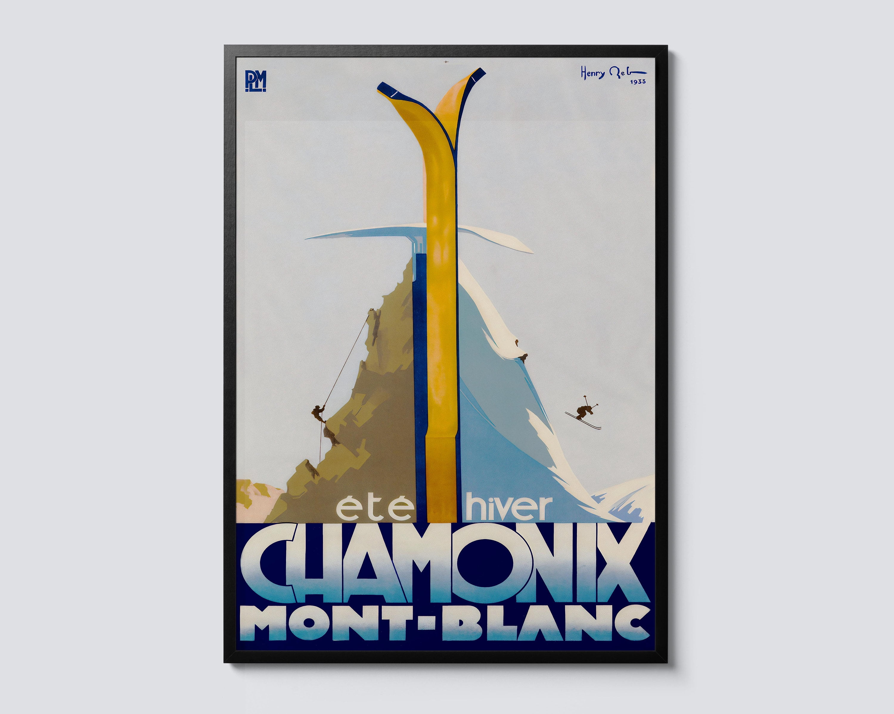 Chamonix Mont Blanc Ski Poster Vintage French Alps Travel Wall Art ...